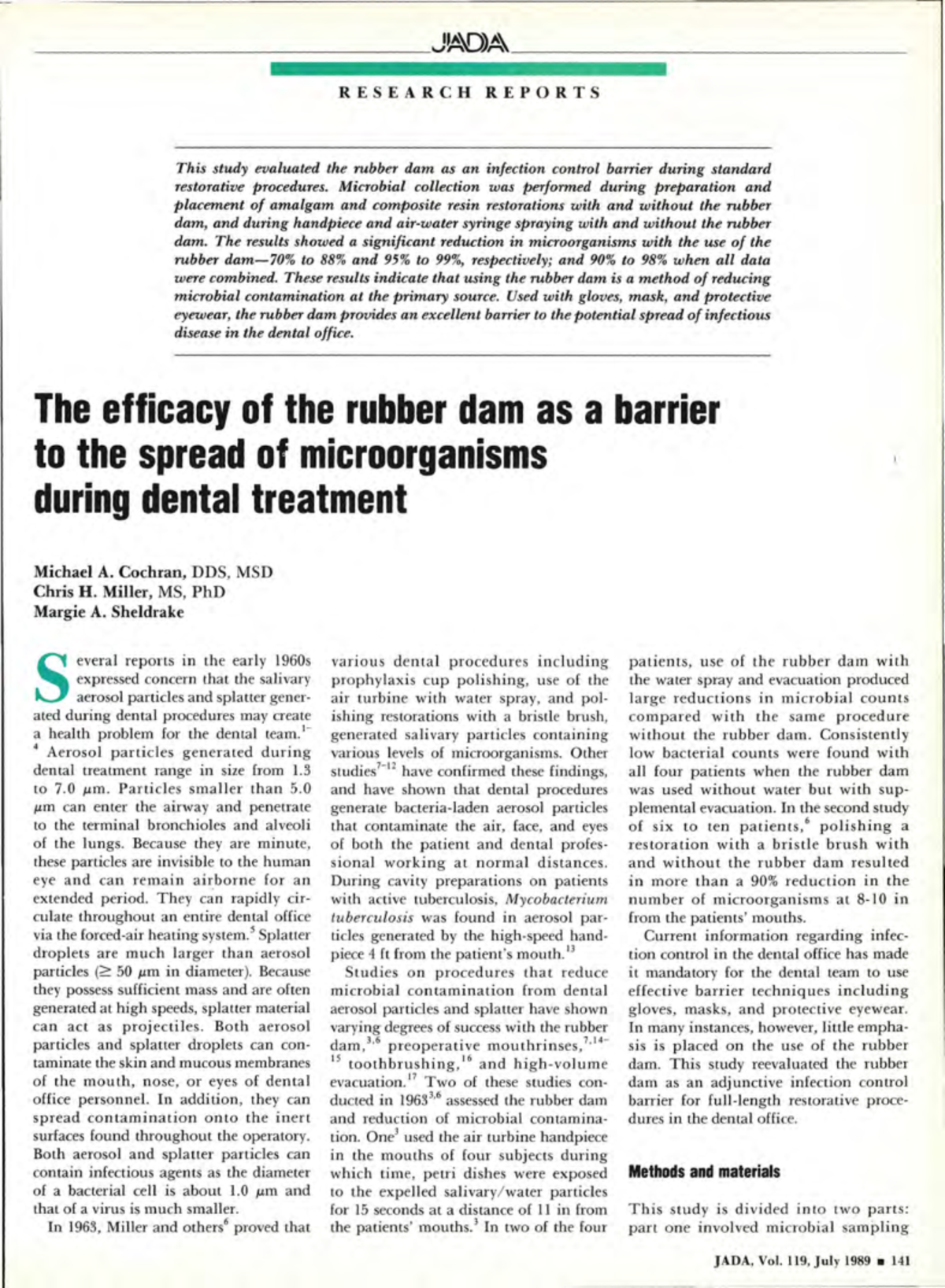 Evaluation of Rubber Dam Efficacy in Infection Control During Dental ...