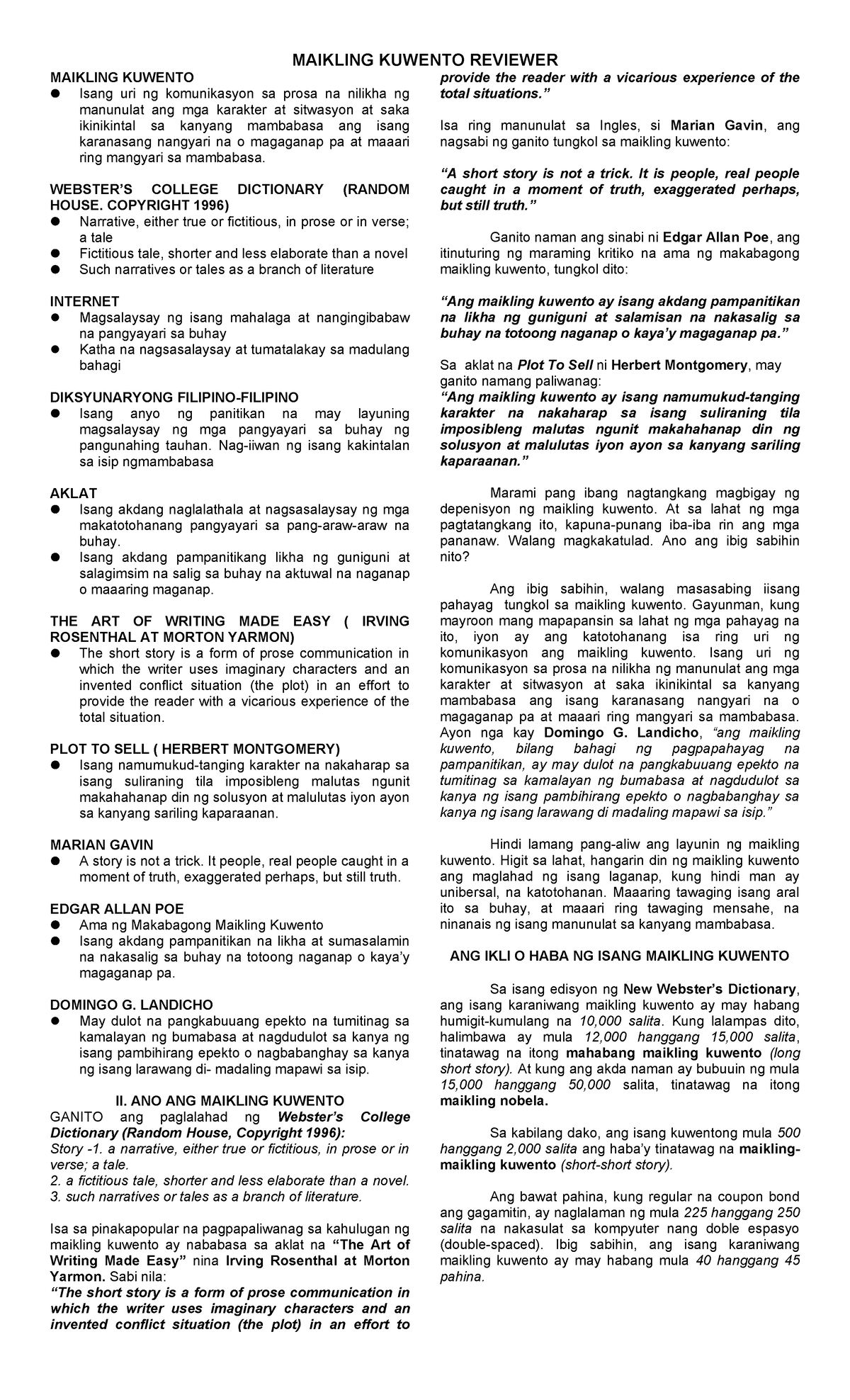 Maikling Kuwento Reviewer: Isang Pagsusuri sa Kahalagahan at Kasaysayan ...