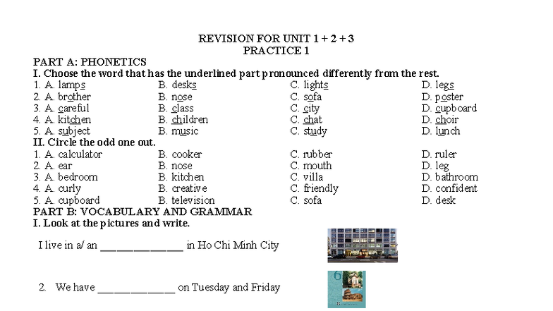 REVISION FOR UNIT 1, 2, 3: PHONETICS & GRAMMAR PRACTICE - Studocu