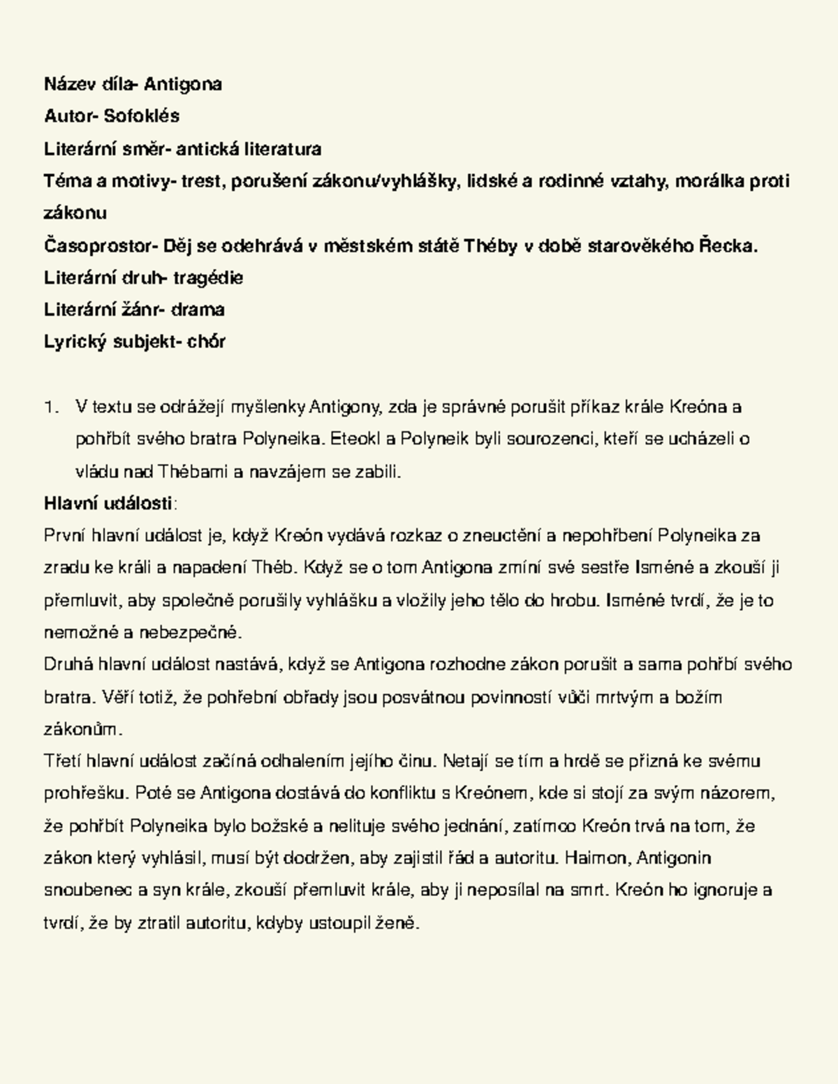 Antigona (Kód: Antigona) - Rozbor literární tragédie Sofokla - Studocu