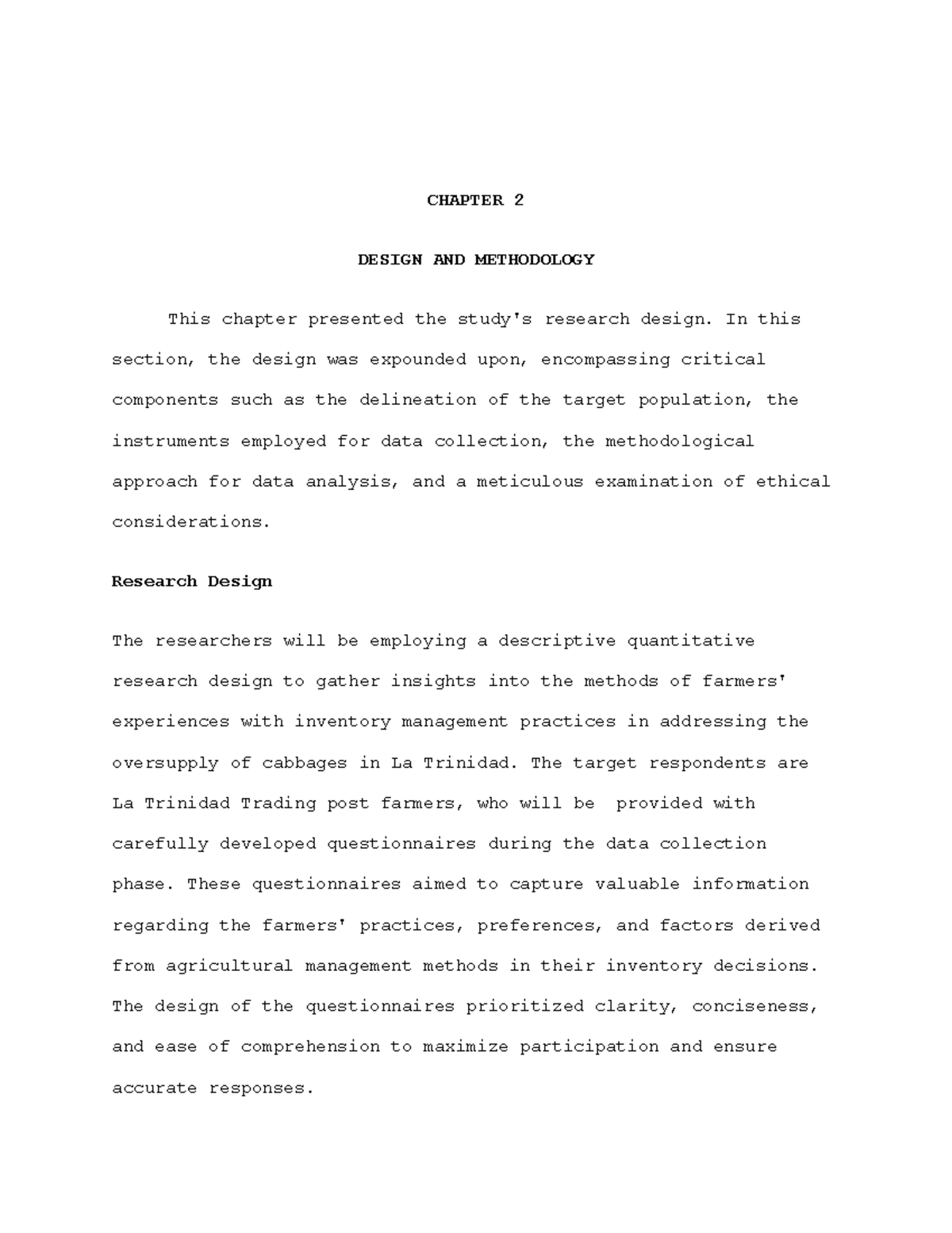 CHAPTER 2: DESIGN AND METHODOLOGY OF INVENTORY MANAGEMENT STUDY - Studocu