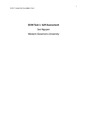 D370 Task 1 - Completed example of Task 1 - D370 Task 1 A. The Clifton ...