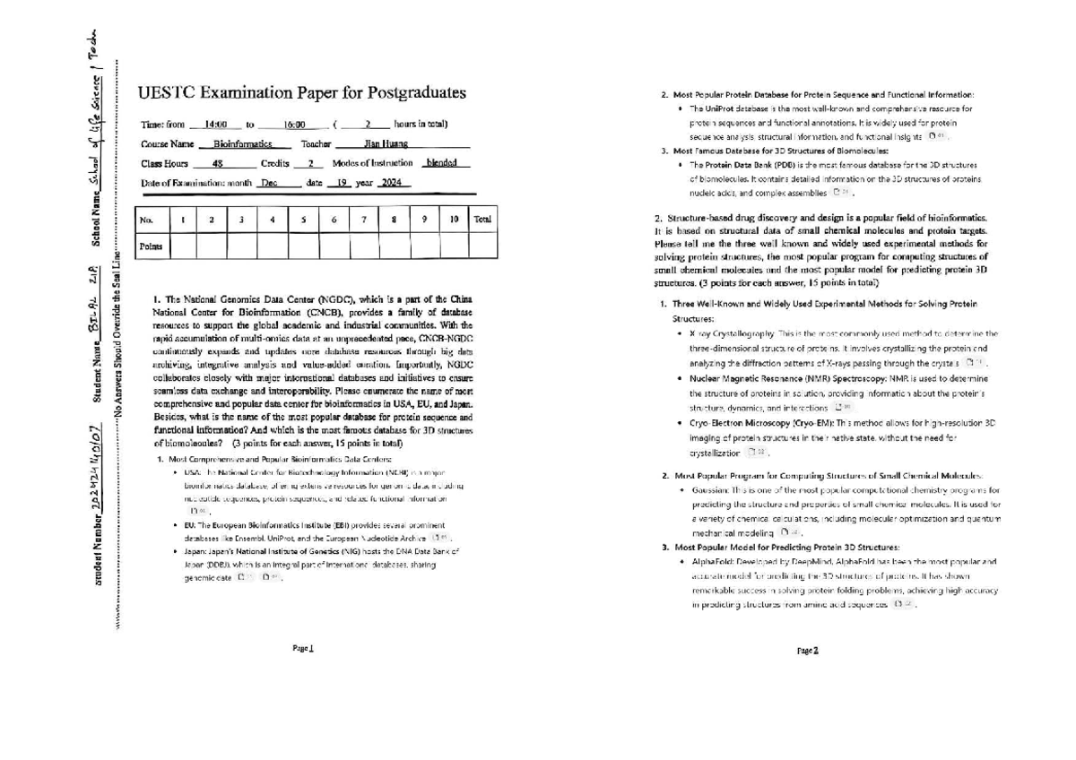 Bioinformatics Exam Paper: Protein Databases & Structure Analysis ...