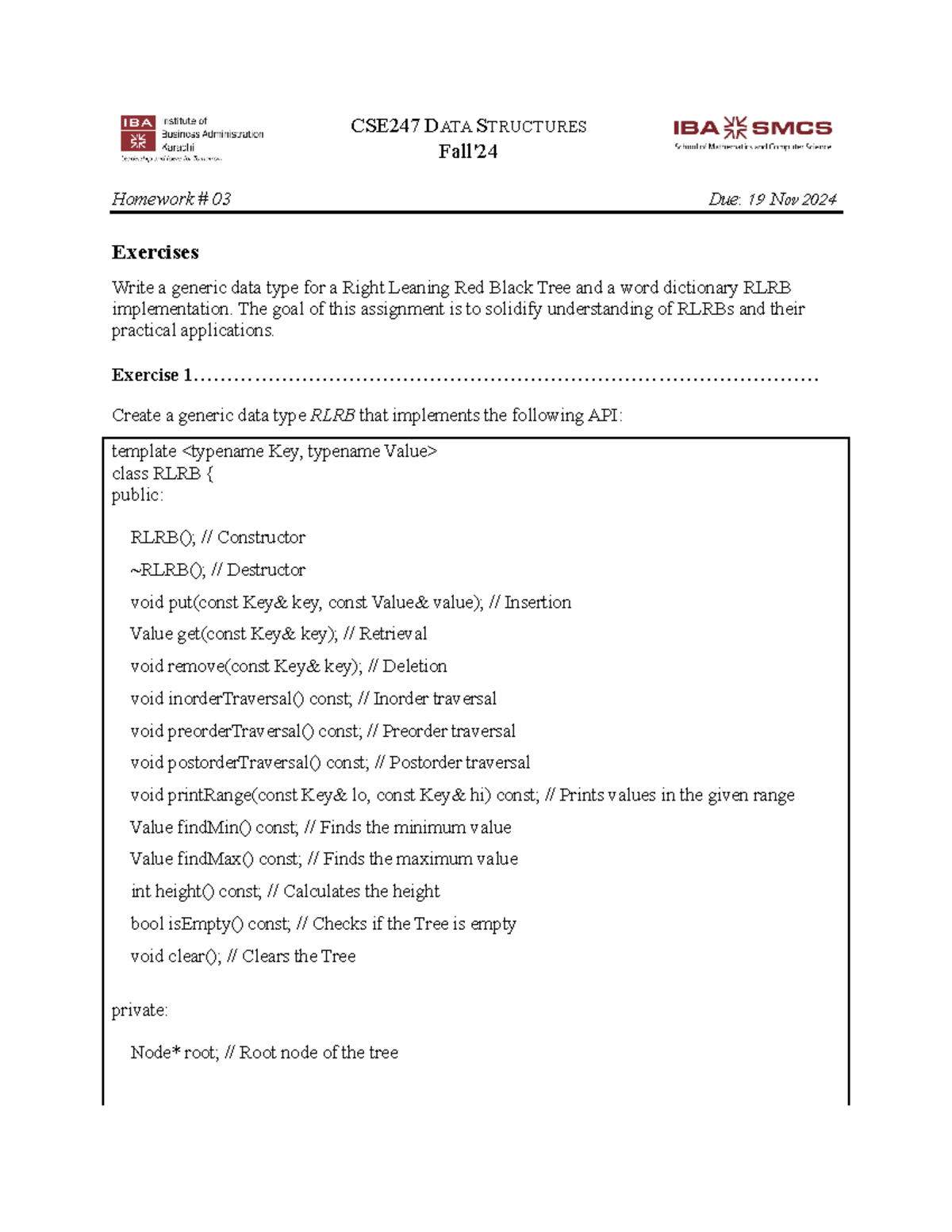 Assignment - 03 - CSE 247 DATA STRUCTURES Fall' Homework # 03 Due: 19 ...