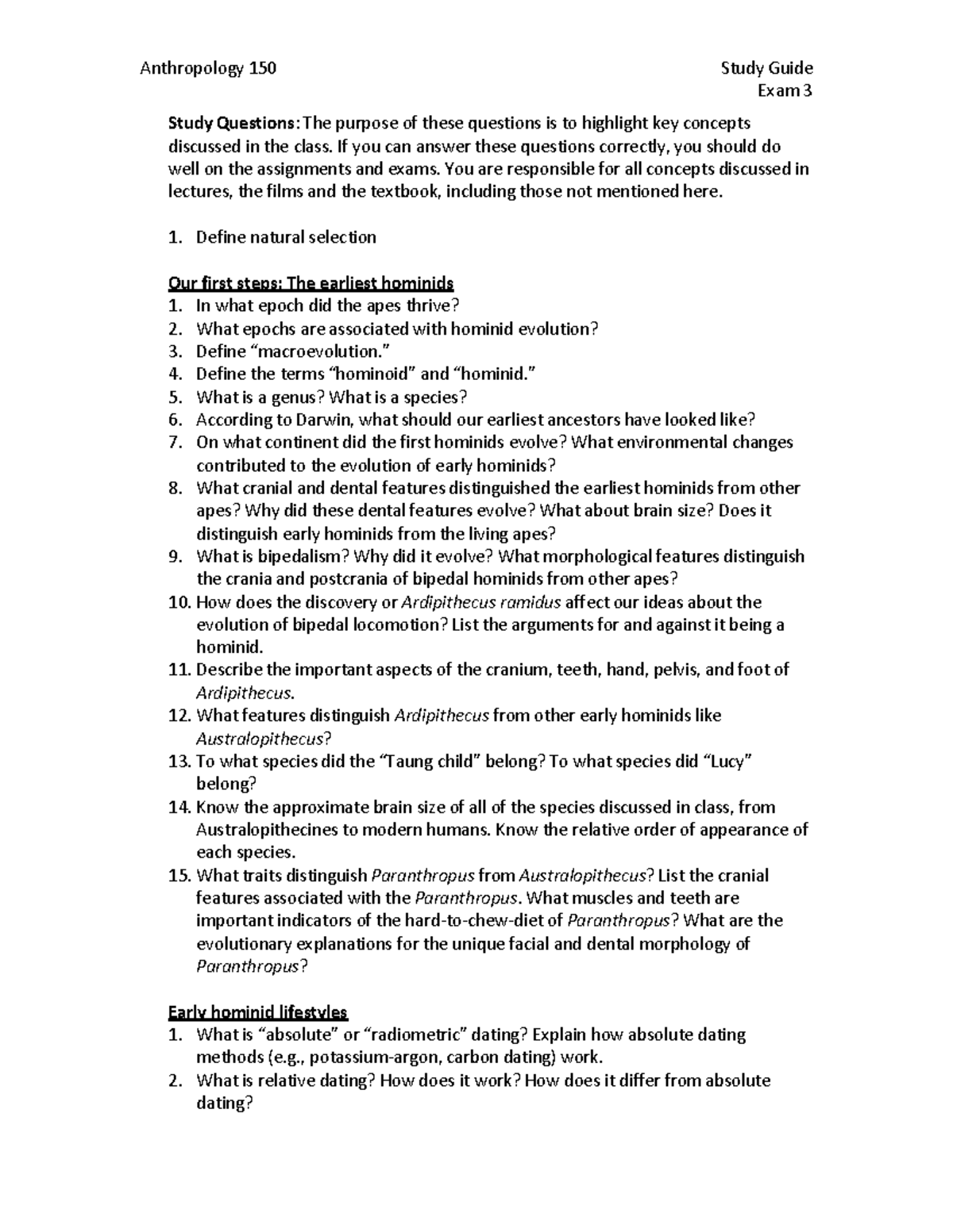 Anthropology 150 Exam 3 Study Guide: Key Concepts and Questions - Study ...