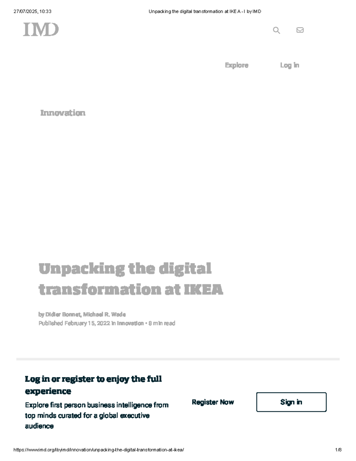 IIMD Leadership and Culture: Digital Transformation at IKEA - Studocu