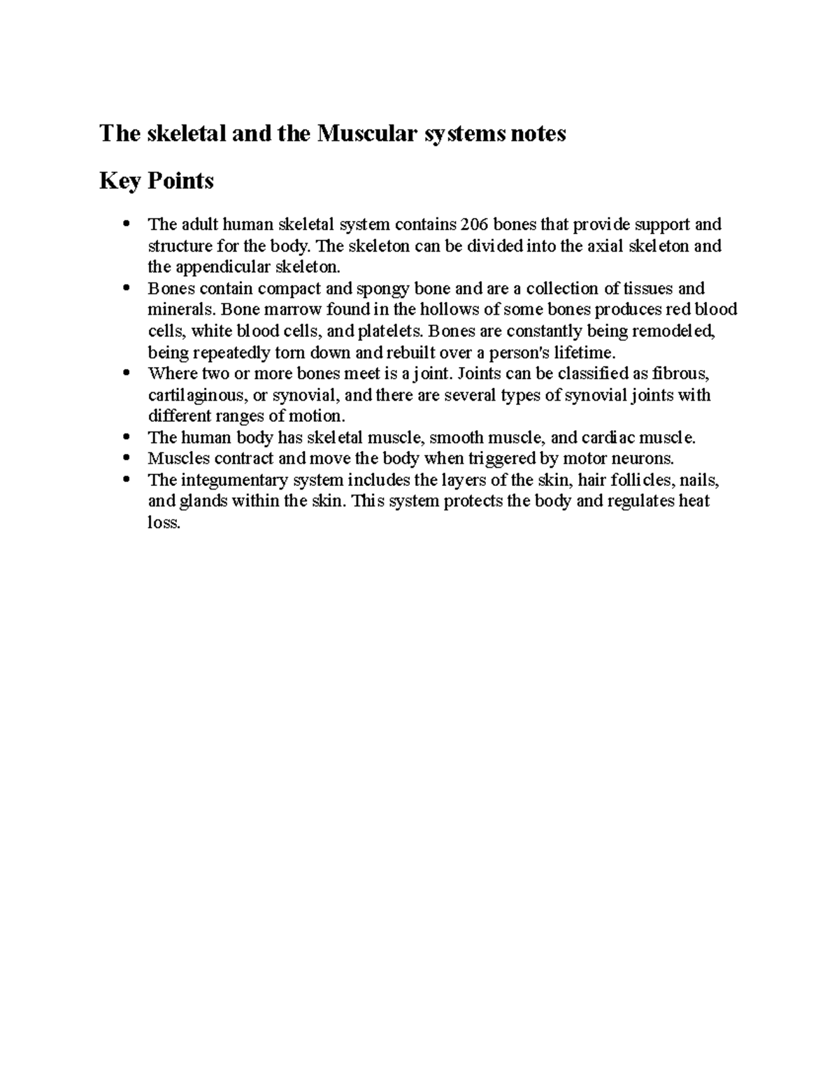 The skeletal and the Muscular systems notes - The skeleton can be ...