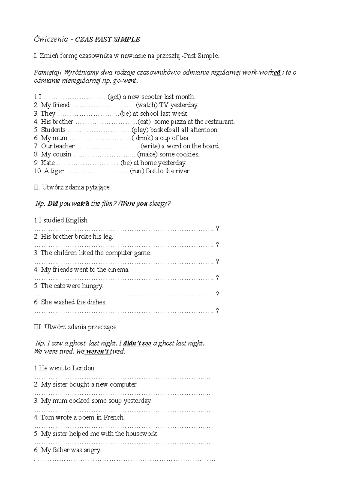 Past Simple Exercises - Grammar Practice Materials - Studocu