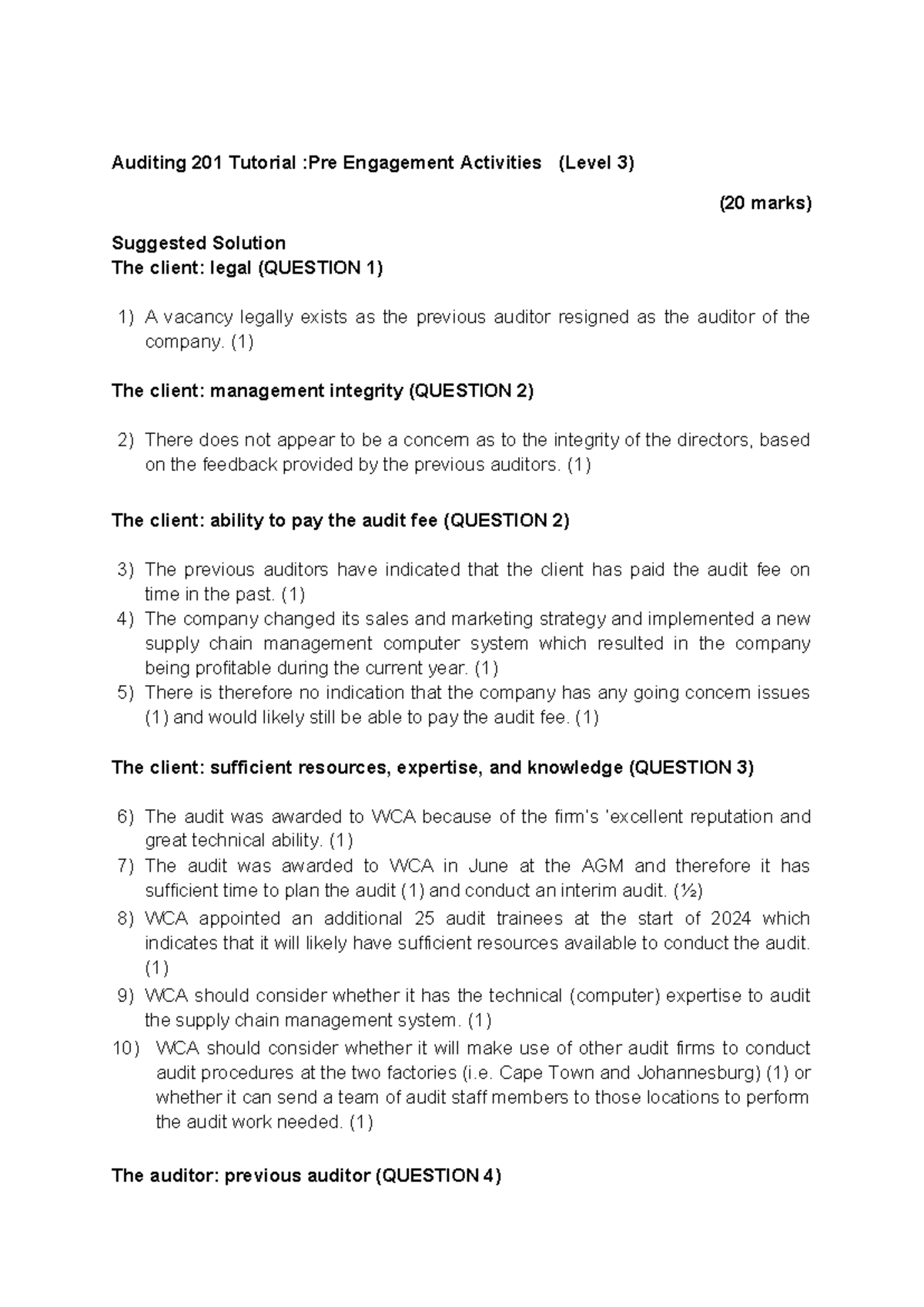 Auditing 201 Tutorial: Pre Engagement Activities (Level 3) Solutions ...