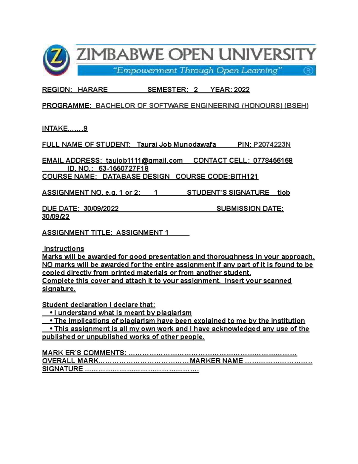 BITH 121 Database Design Assignment 1: Indexes and Challenges - Studocu