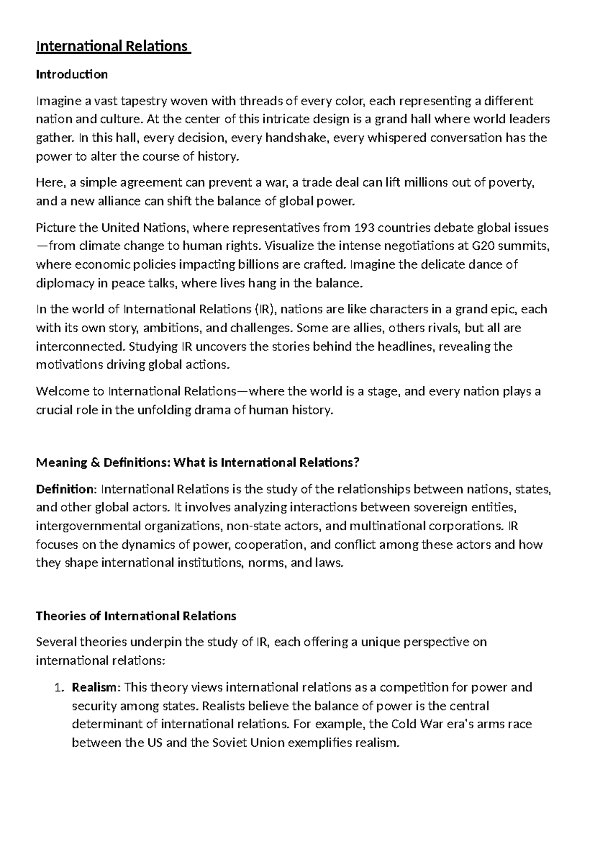 IR 101: Introduction to International Relations and Global Dynamics ...