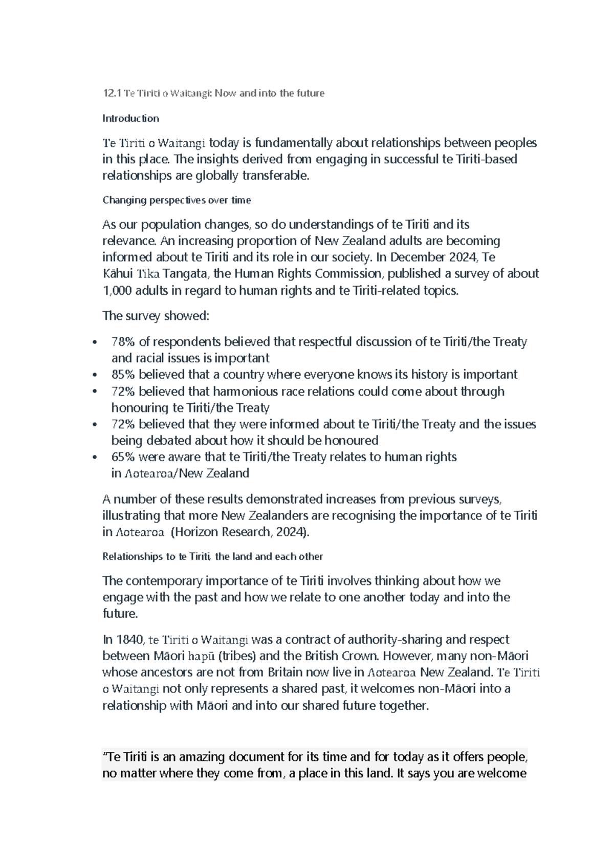 Module 12 Lecture Notes: Te Tiriti o Waitangi's Contemporary Relevance ...