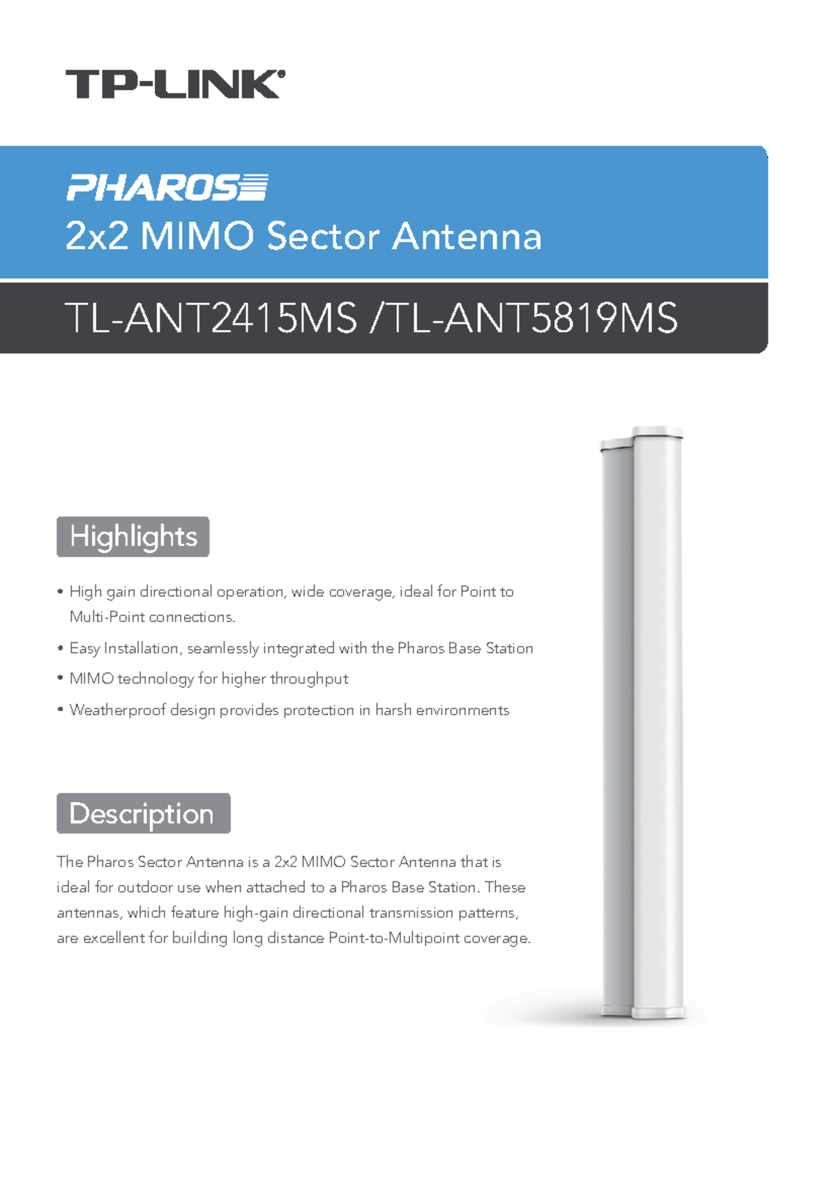 TL-ANT2415MS & TL-ANT5819MS MIMO Sector Antenna Datasheet - Studocu