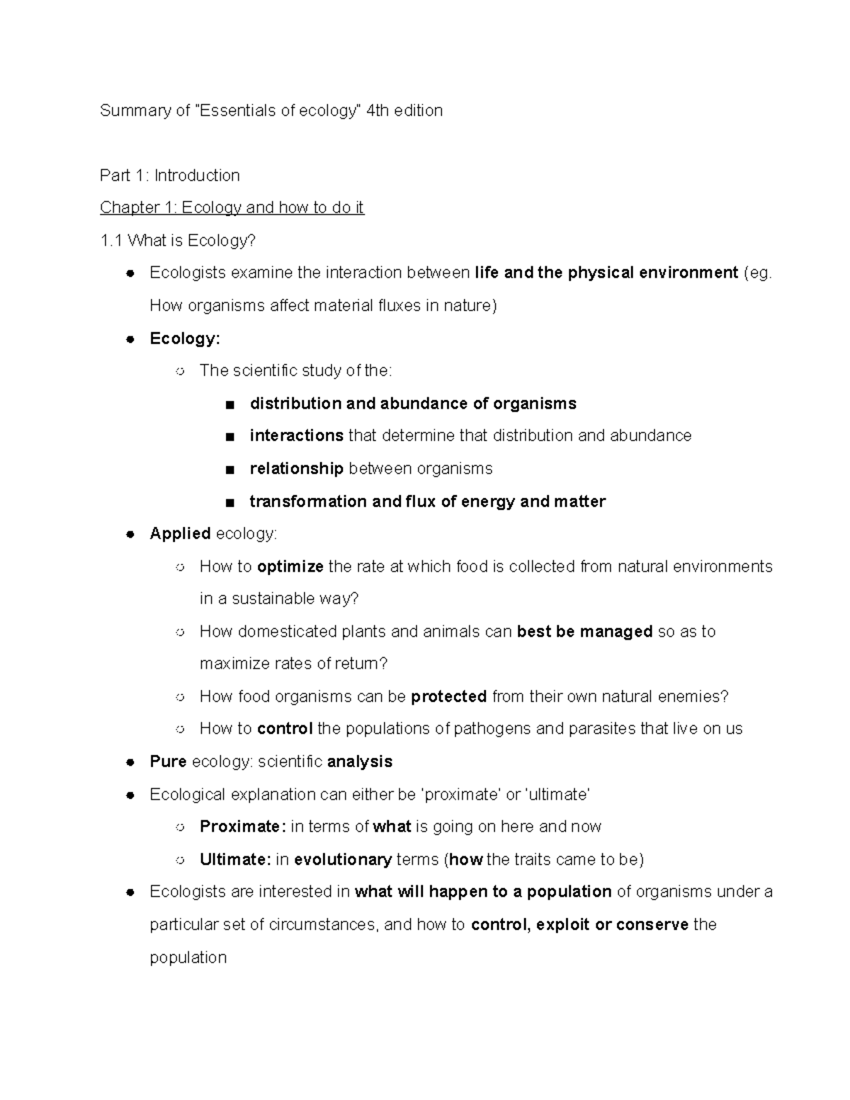 Summary of “Essentials of ecology” 4th edition - Michael Begon, Robert ...
