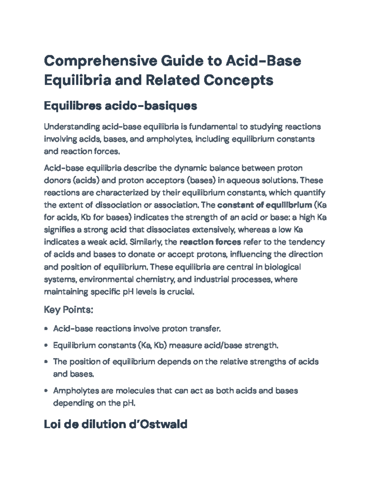 Comprehensive Guide to Acid-Base Equilibria (Course Code) - Studocu