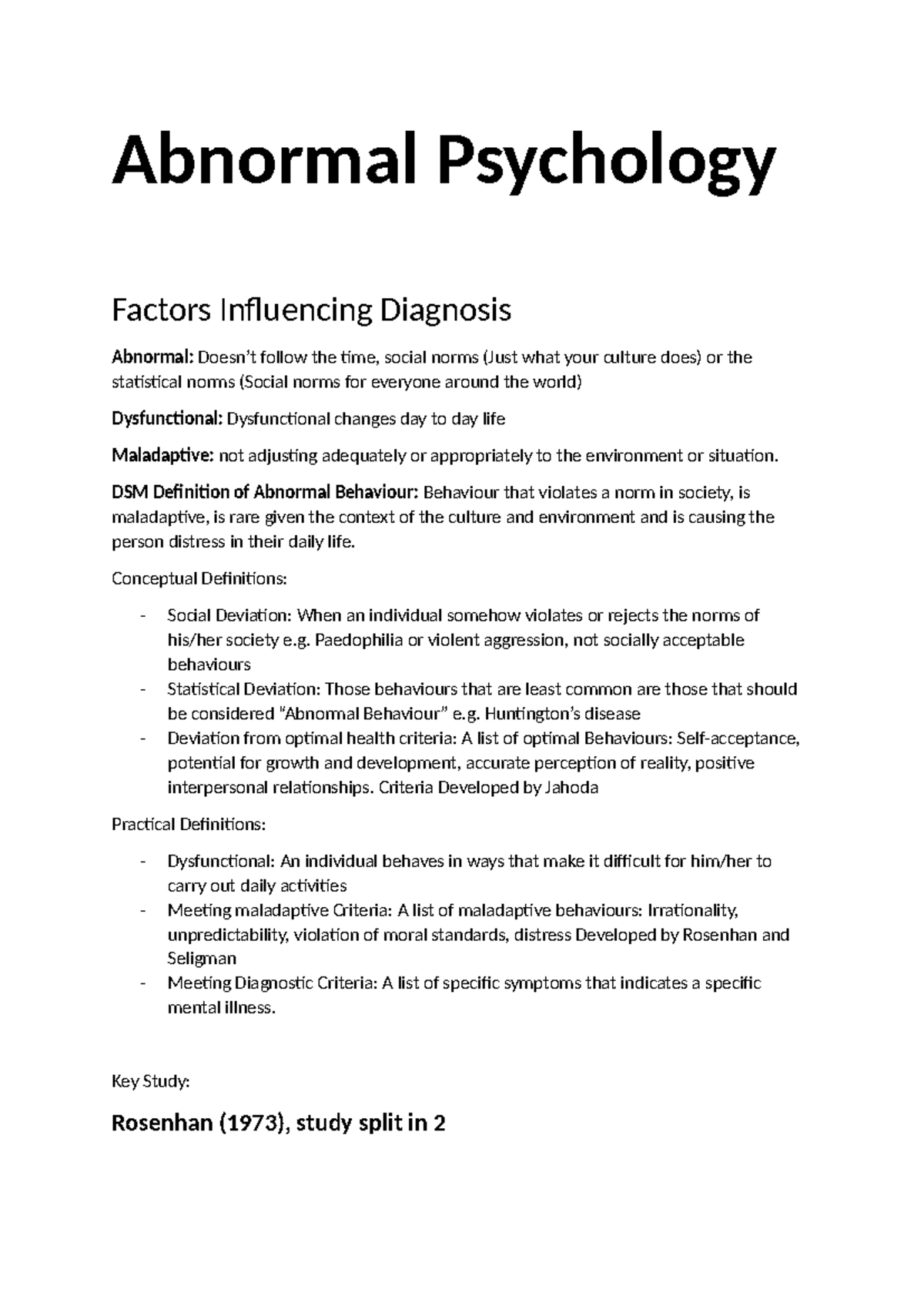 Abnormal Psychology: Factors Influencing Diagnosis and Treatment (PSY ...