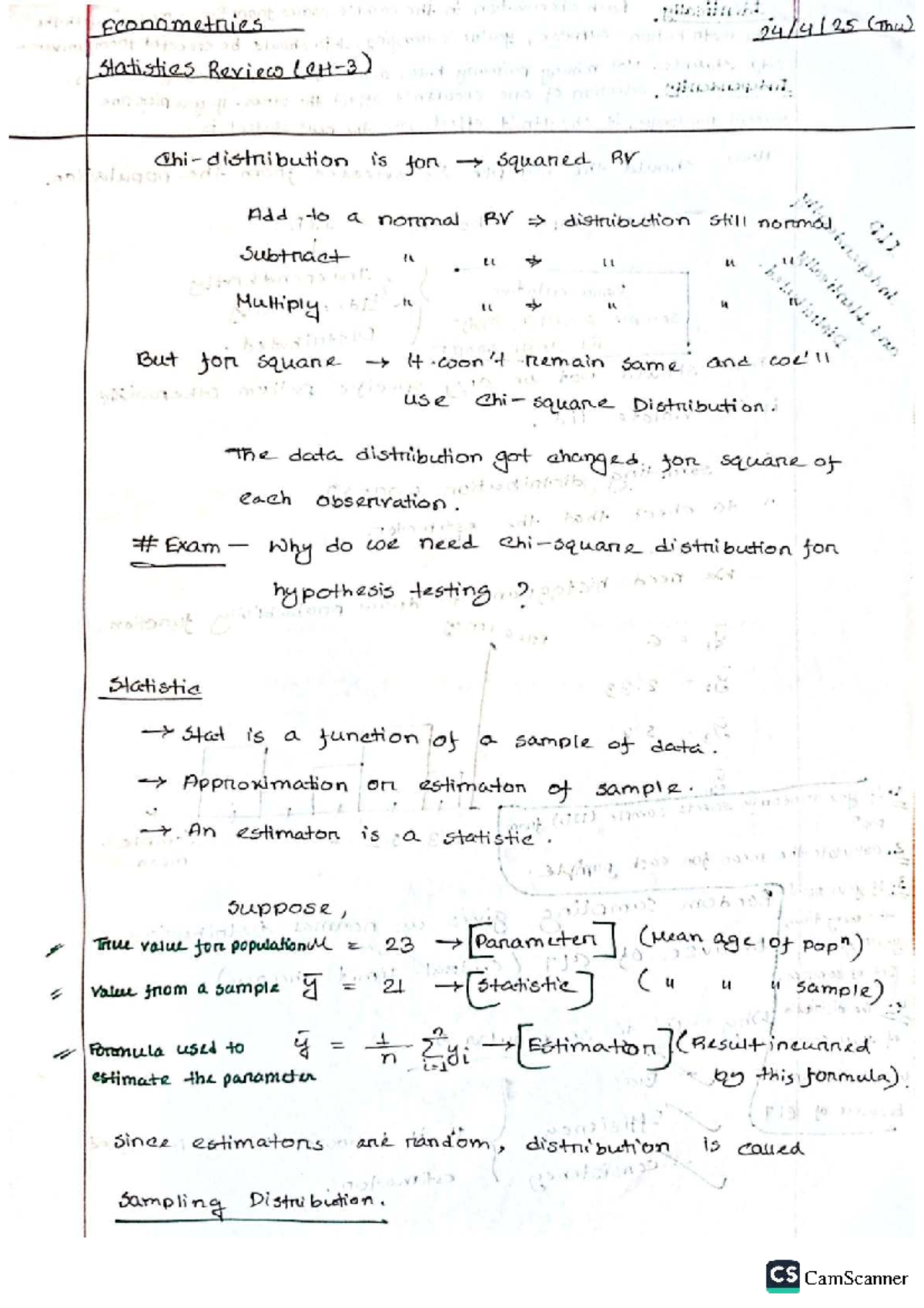 Econometrics (CS) Chapter 3 - Key Concepts and Sampling Distribution - Studocu