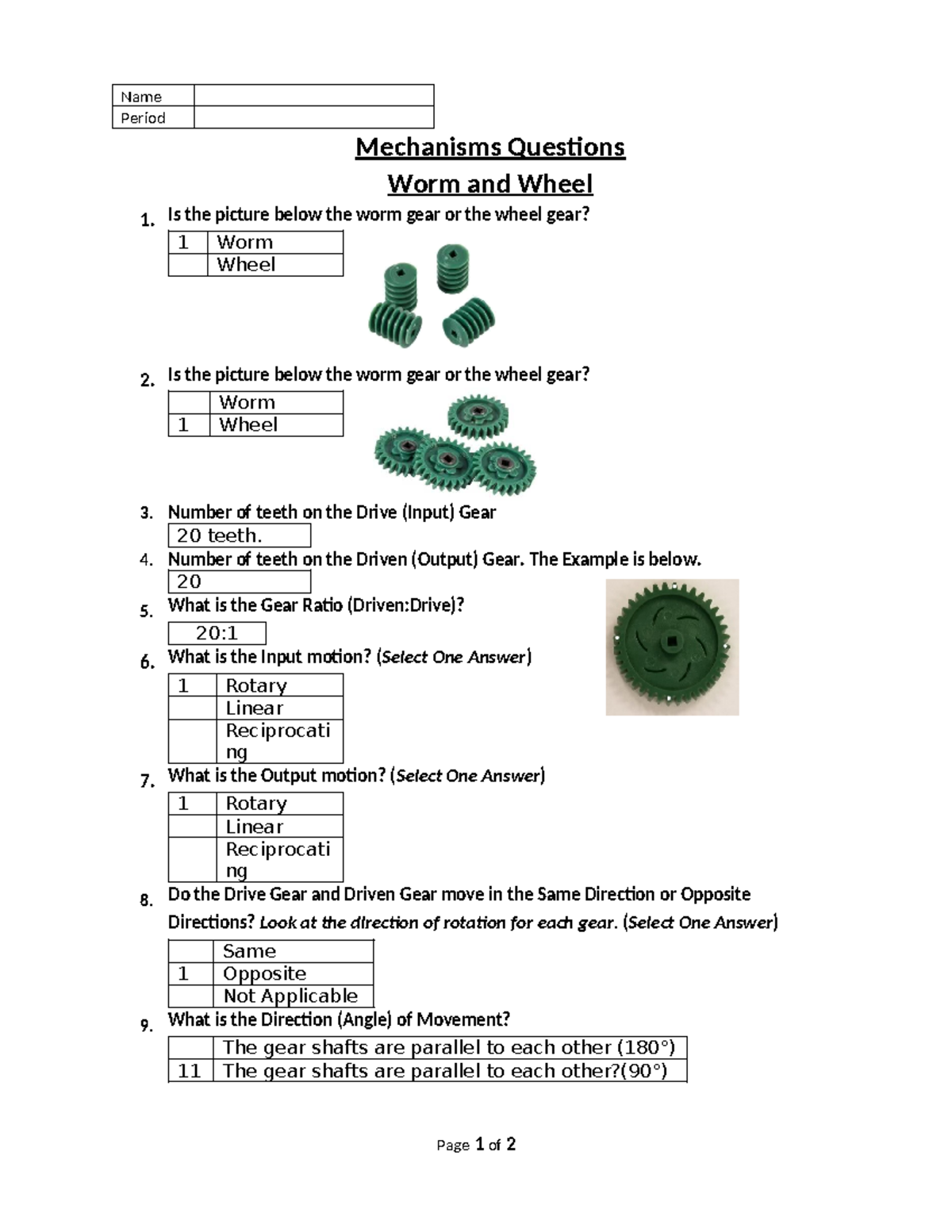 Worm and Wheel Mechanisms Questions - Gear Ratio & Motion Analysis ...