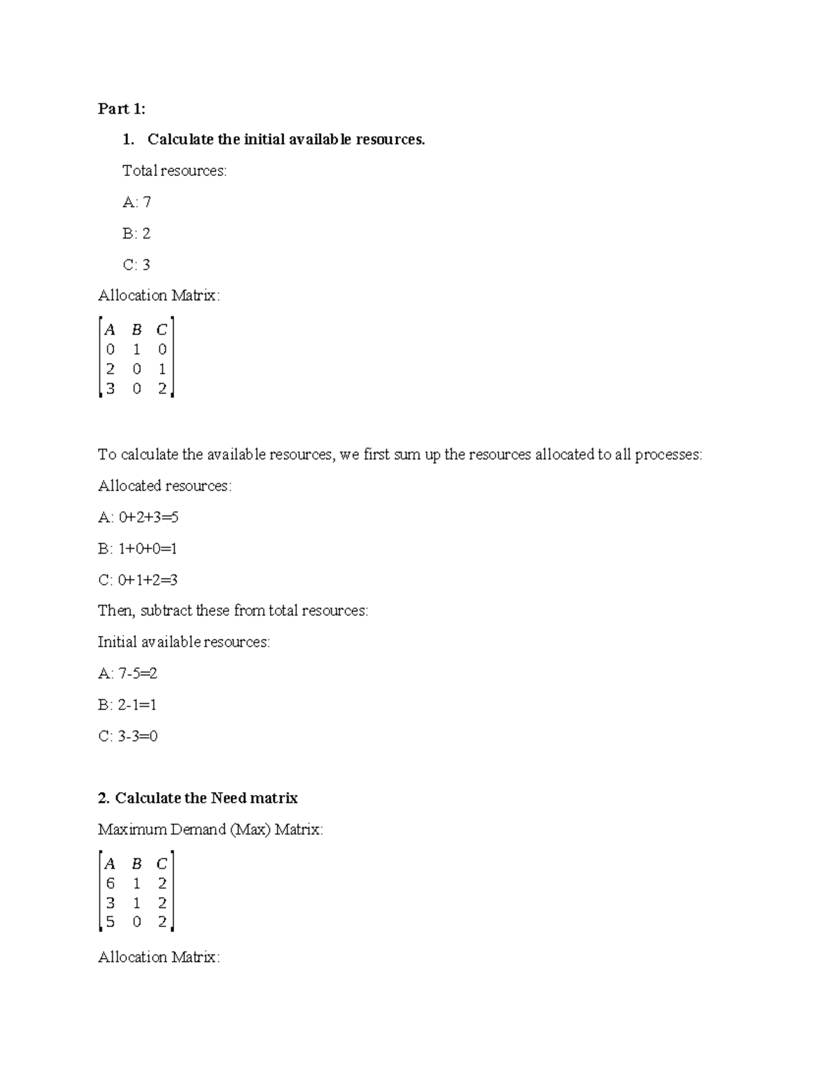 assignment no 1 OS subject - Part 1: 1. Calculate the initial available ...
