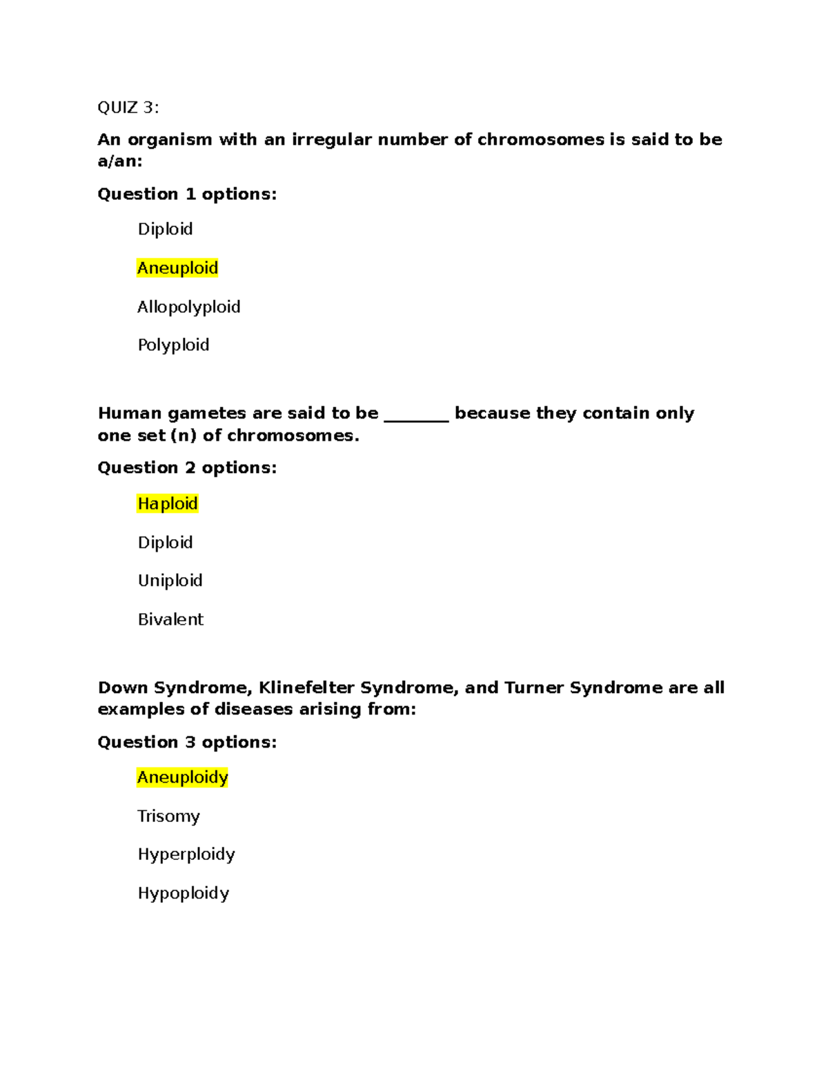 Quiz 3: Chromosomal Abnormalities and Genetic Principles - Studocu