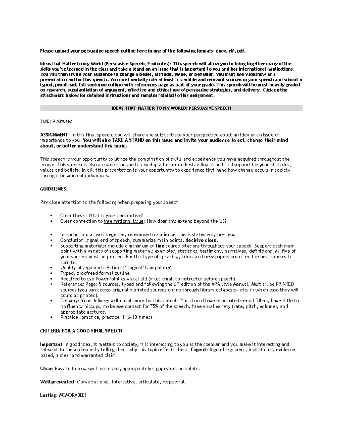 Persuasive Speech - Please upload your persuasive speech outline here ...