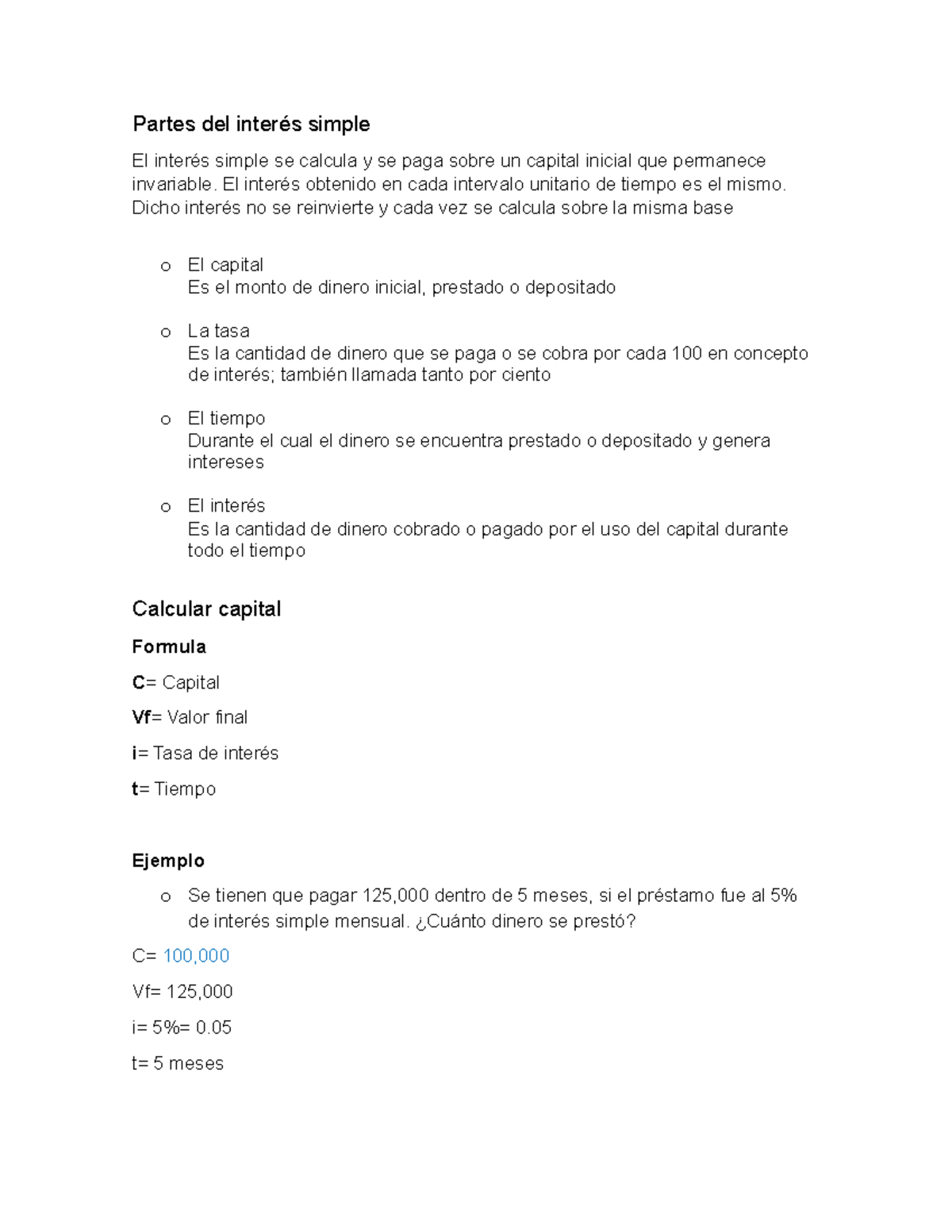 Partes del interés simple y Calculo de capital - Partes del interés ...