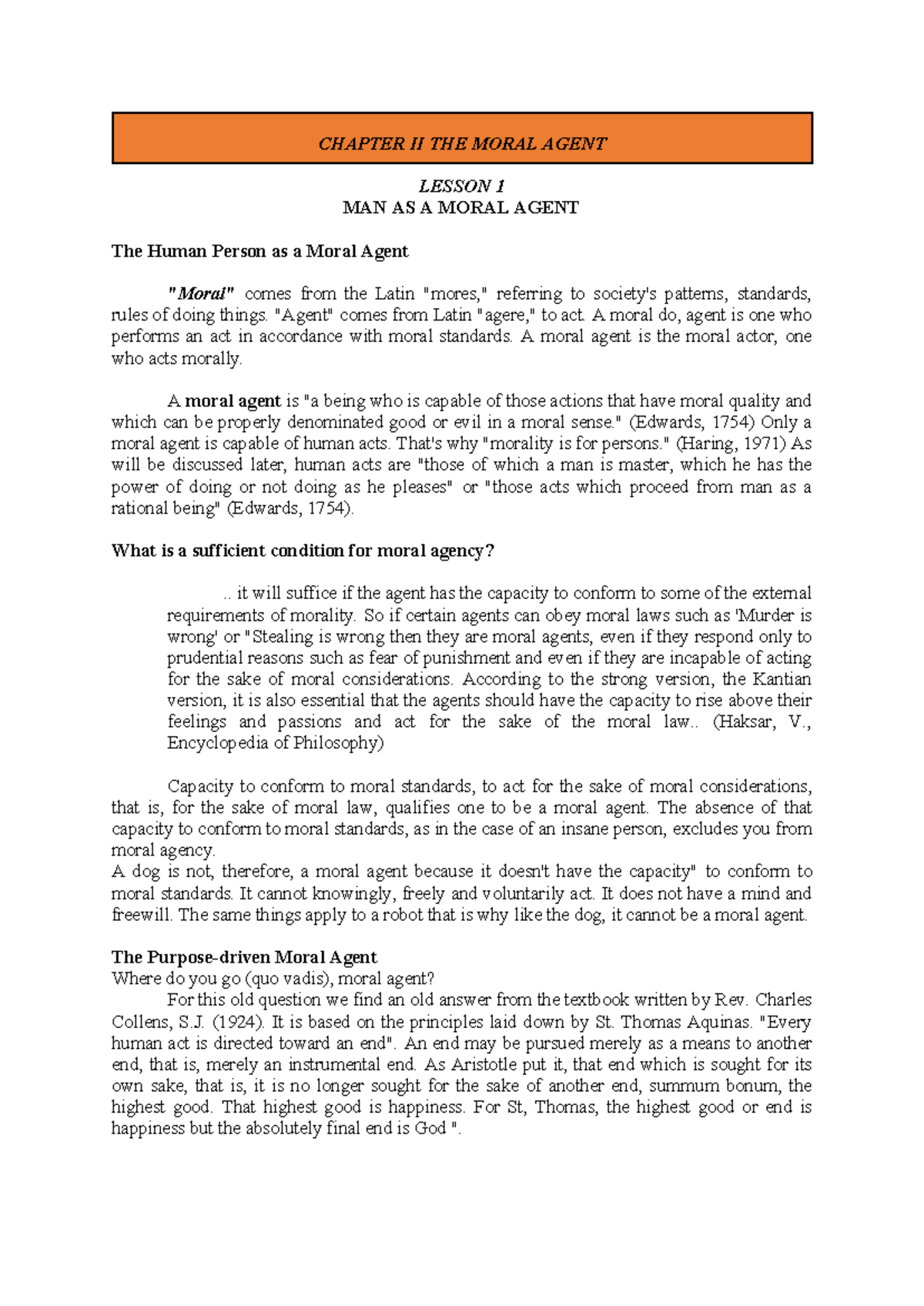 ETHICS CHAPTER III LESSON 1: MAN AS A MORAL AGENT - Studocu