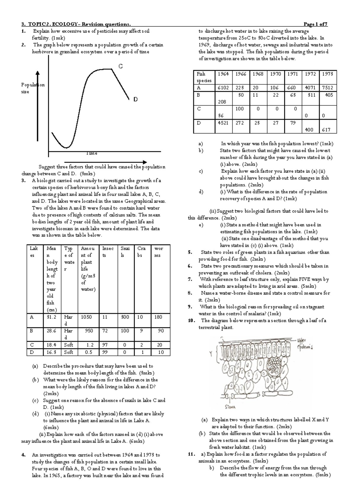 FORM 3 Biology Assignment B: Effects of Pollution and Ecosystem ...