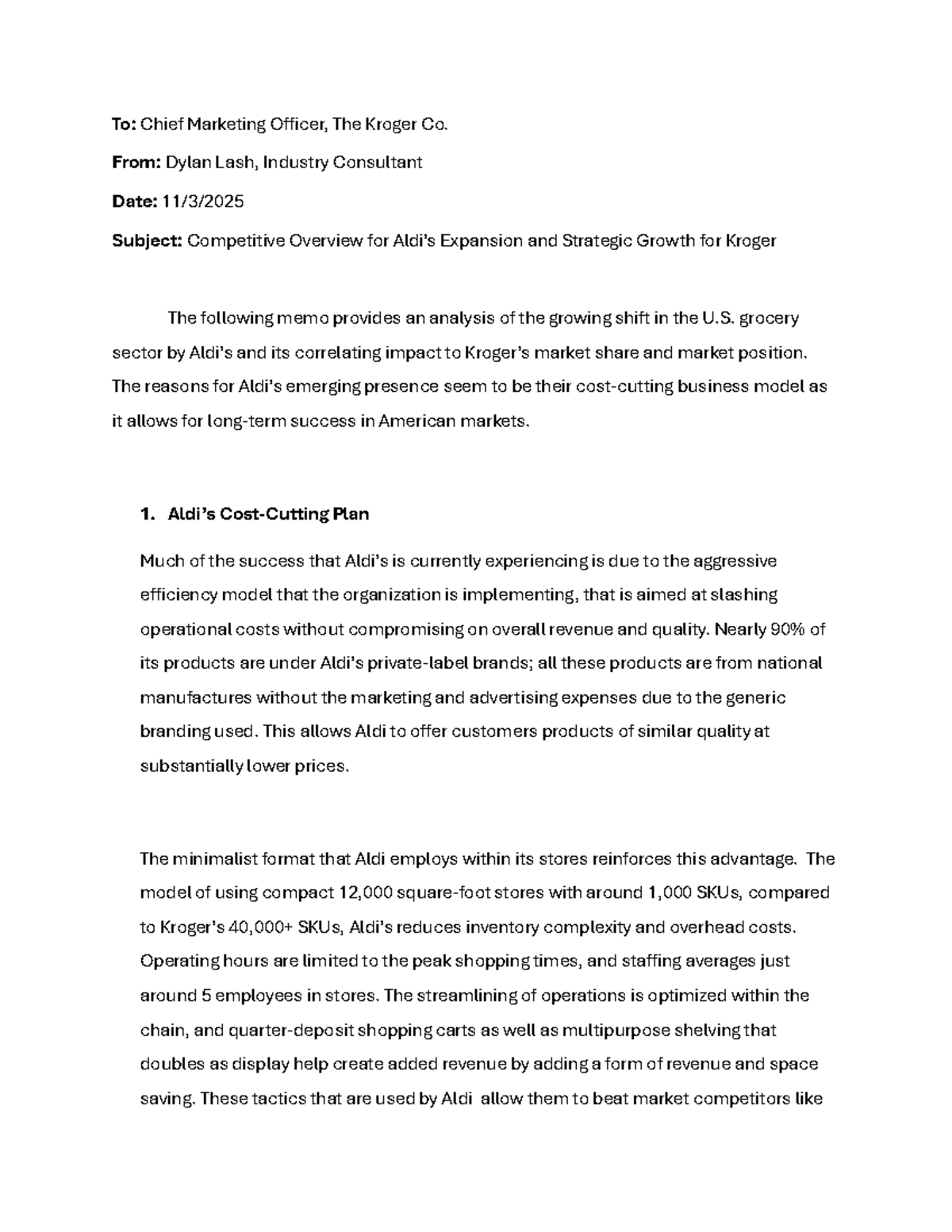Aldi's Business Memo: Competitive Overview & Strategic Growth Case ...