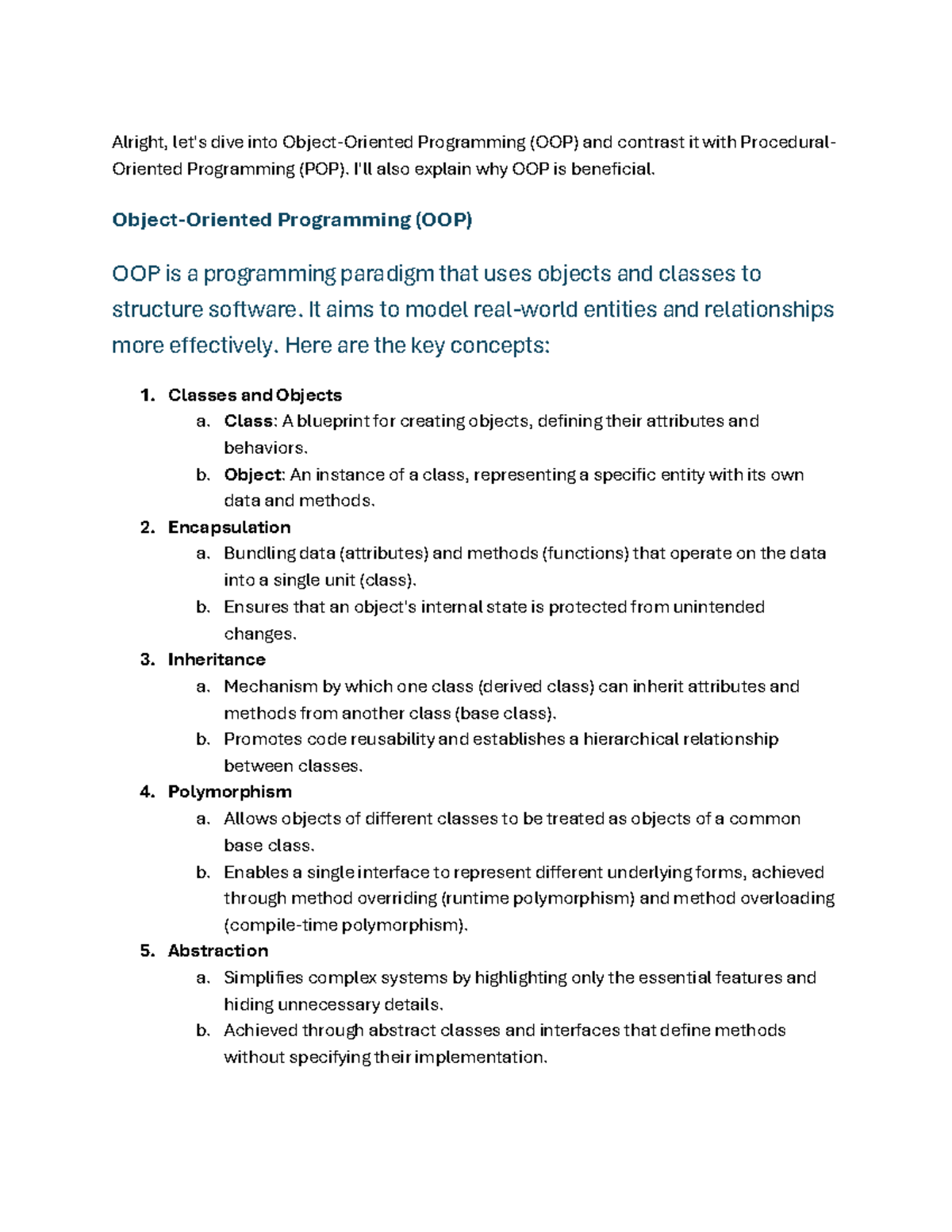 OOPM End Sem Notes: Comparing OOP and POP Programming Paradigms - Studocu
