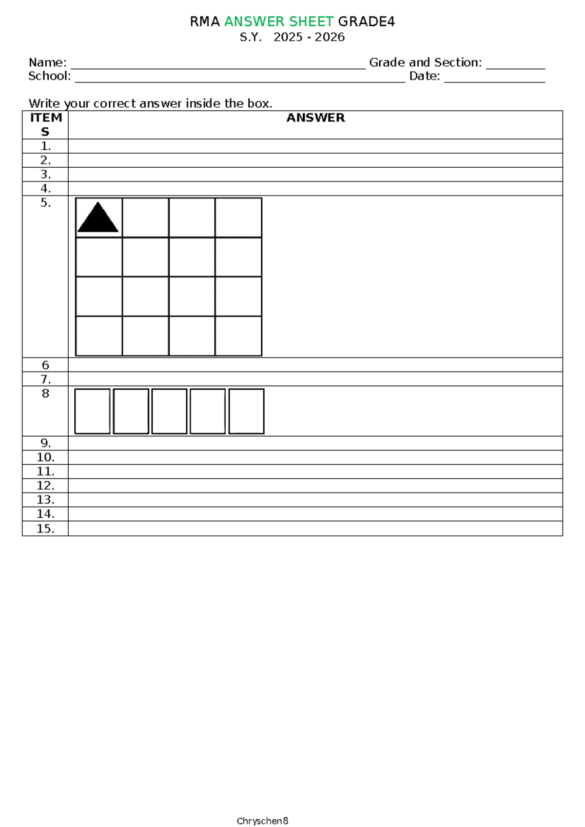 Rapid Mathematics Assessment Grade 4A - Answer Sheeshhhh - BEED - RMA ...
