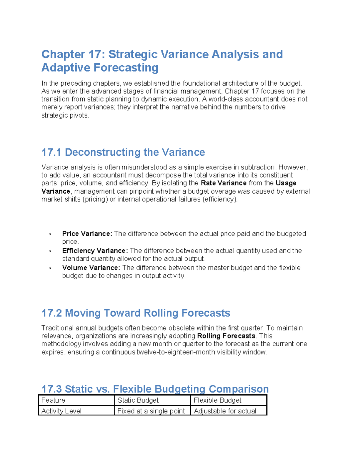 Chapter 17: Strategic Variance Analysis & Adaptive Forecasting - Studocu