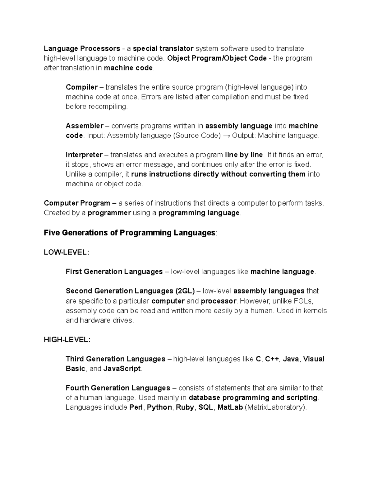 Language Processors (CS101) - Study Guide on Compilers, Assemblers, and More - Studocu