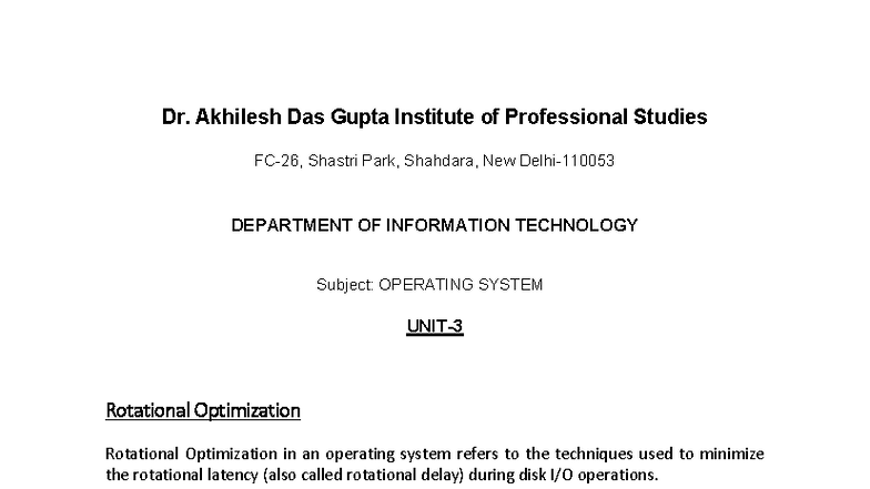Operating System UNIT-3: Rotational Optimization & Buffering Techniques ...