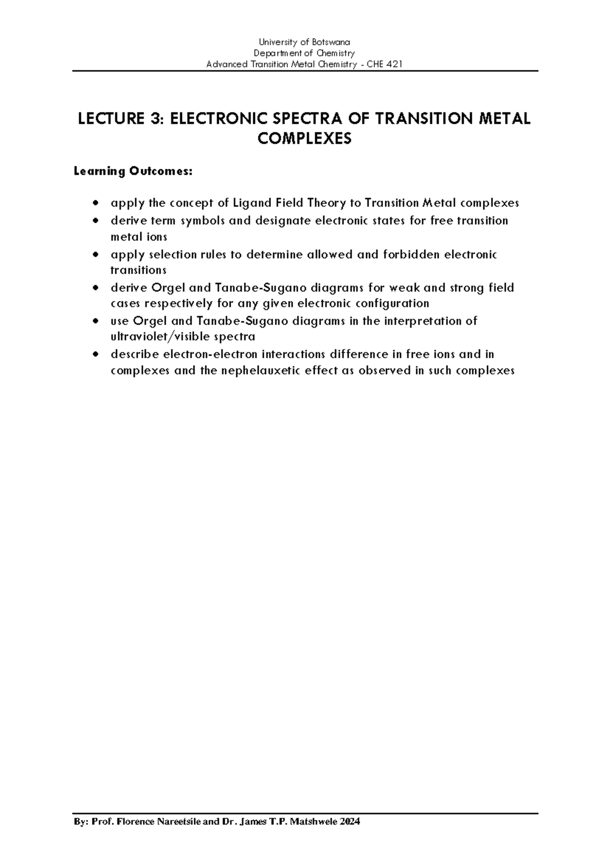 Electronic Spectra and Correlation Diagrams - CHE 421 Lecture 3 - Studocu