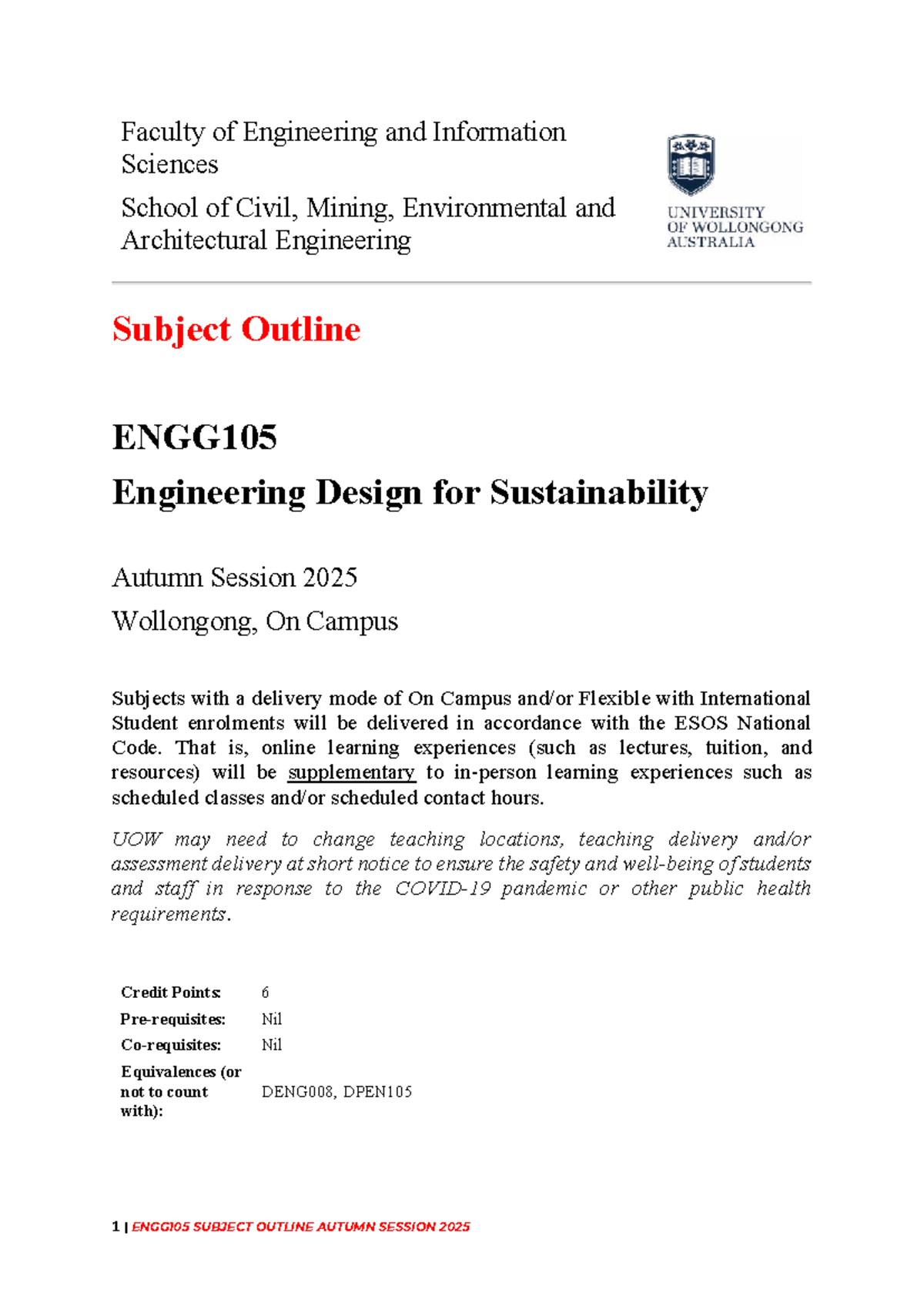 ENGG105 Subject Outline: Engineering Design for Sustainability - Autumn ...