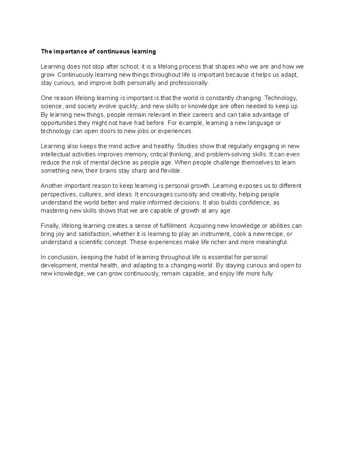 Lifelong Learning: Importance for Personal & Professional Growth - Studocu