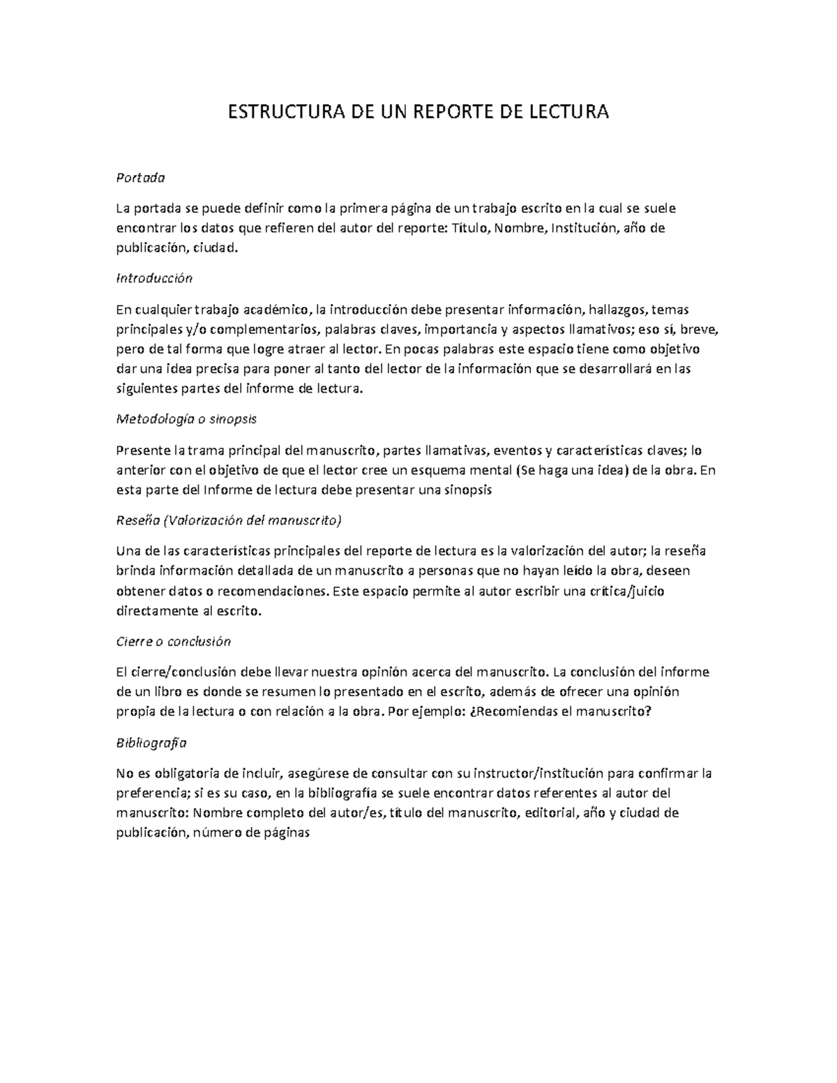 Estructura de un Reporte de Lectura: Guía Completa - Studocu