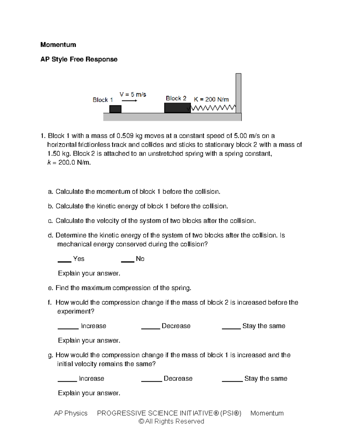 AP Physics 1: Momentum AP Style Free Response Questions (2024) - Studocu