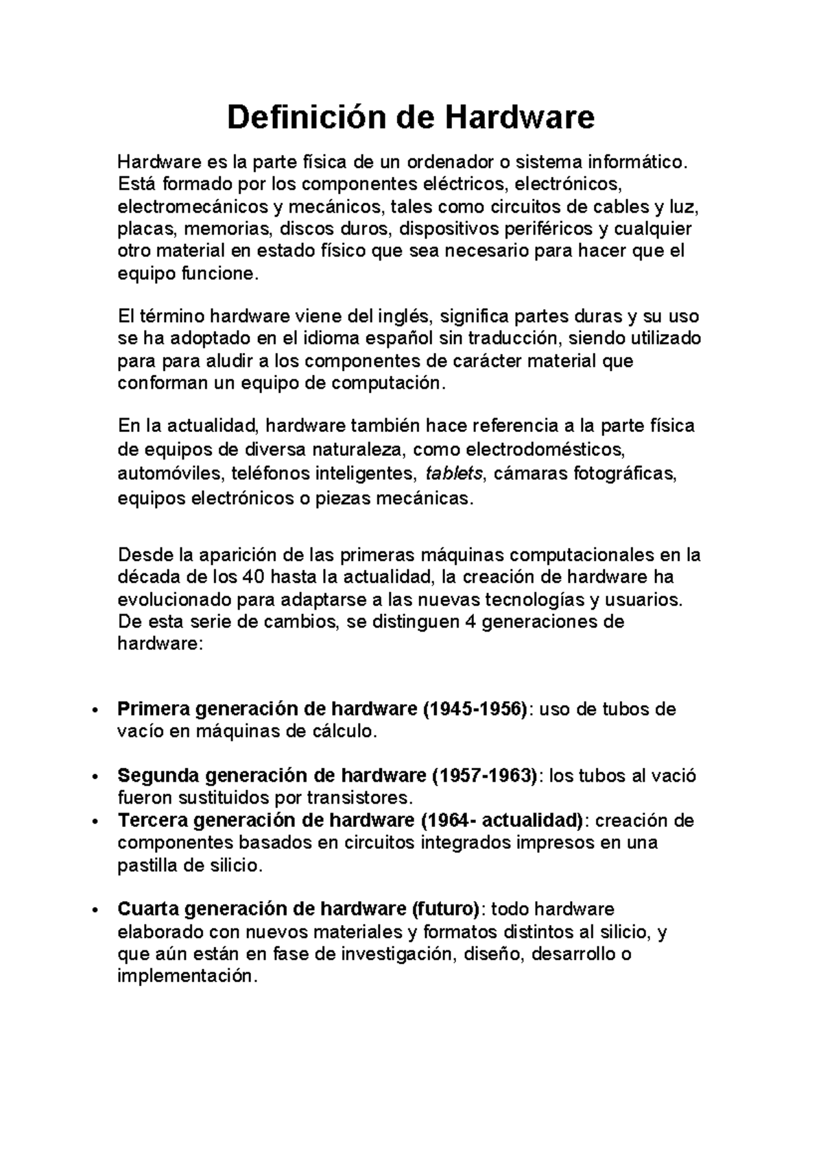 Investigación sobre el Hardware: Definición y Clasificación - Studocu