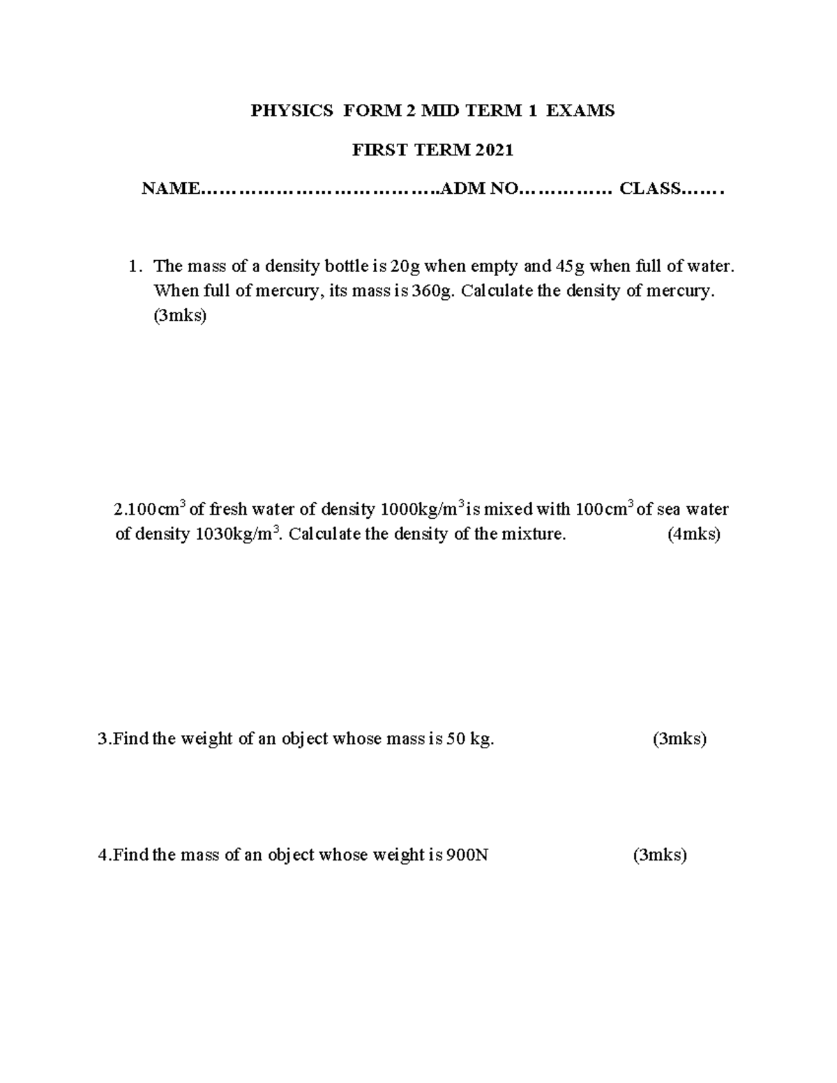 PHYSICS 101 Midterm Exam Set 1 Summary for 2021 - Studocu