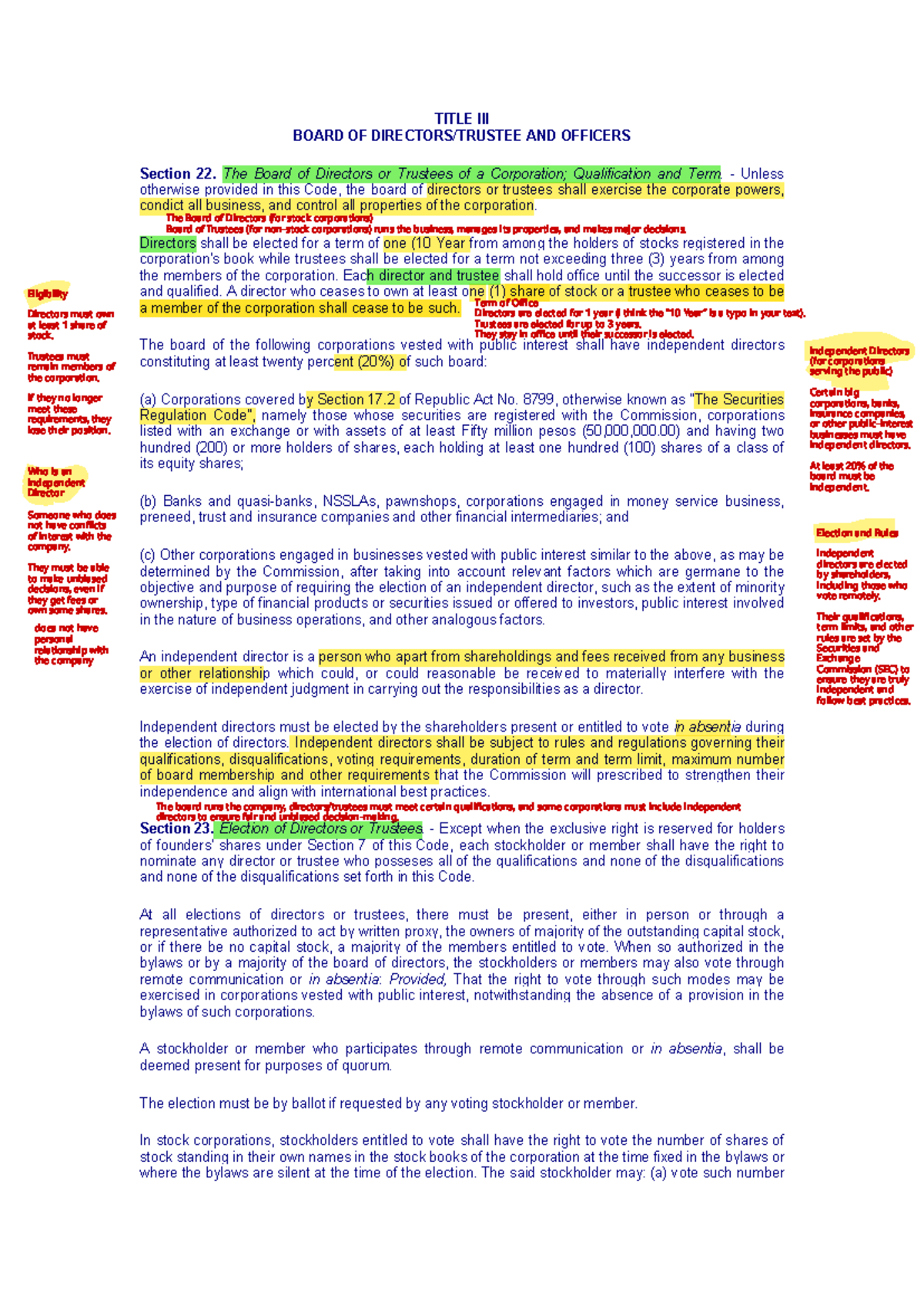Title III - Law: Board of Directors and Officers Regulations - Studocu