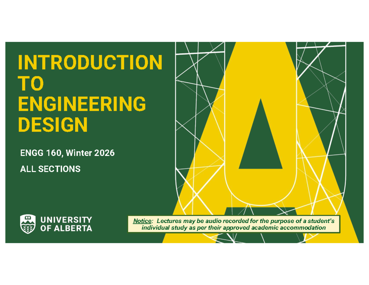 ENGG 160 W26: Introduction to Engineering Design Overview - Studocu