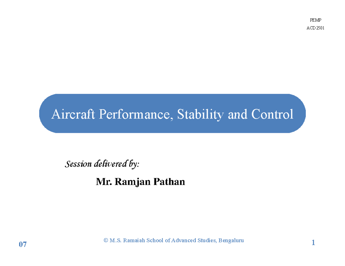 PEMP ACD2501 Aircraft Performance, Stability & Control Overview - Studocu