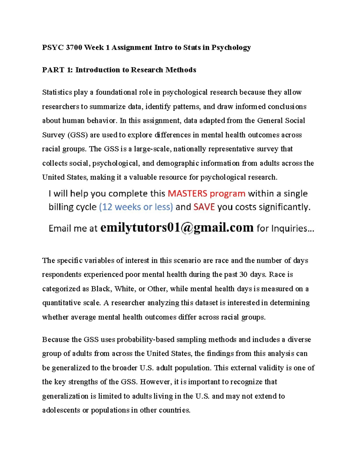 PSYC 3700 Week 1 Assignment: Research Methods & Stats in Psychology ...