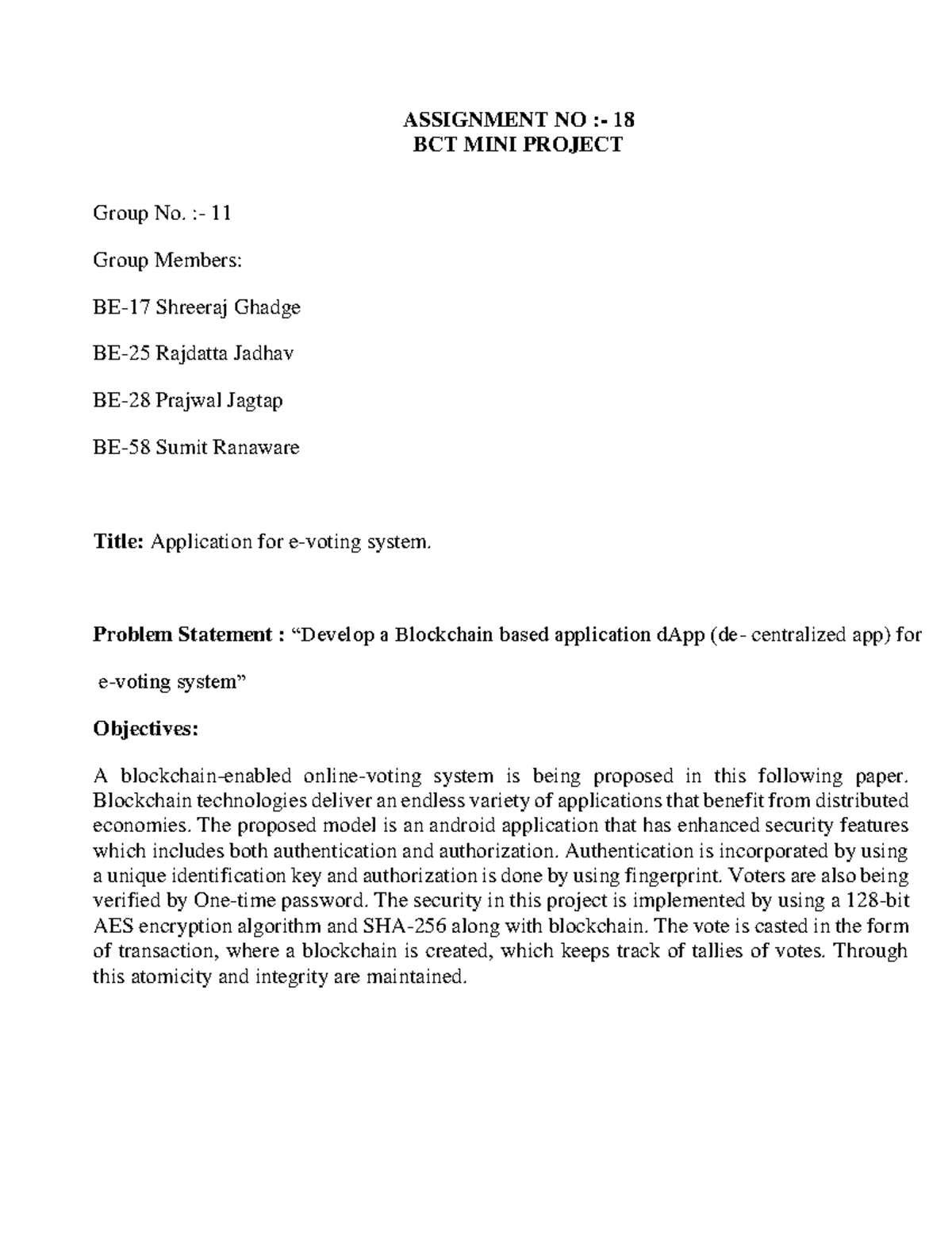 BCT 18 Mini Project: Blockchain-Based E-Voting Application Development - Studocu