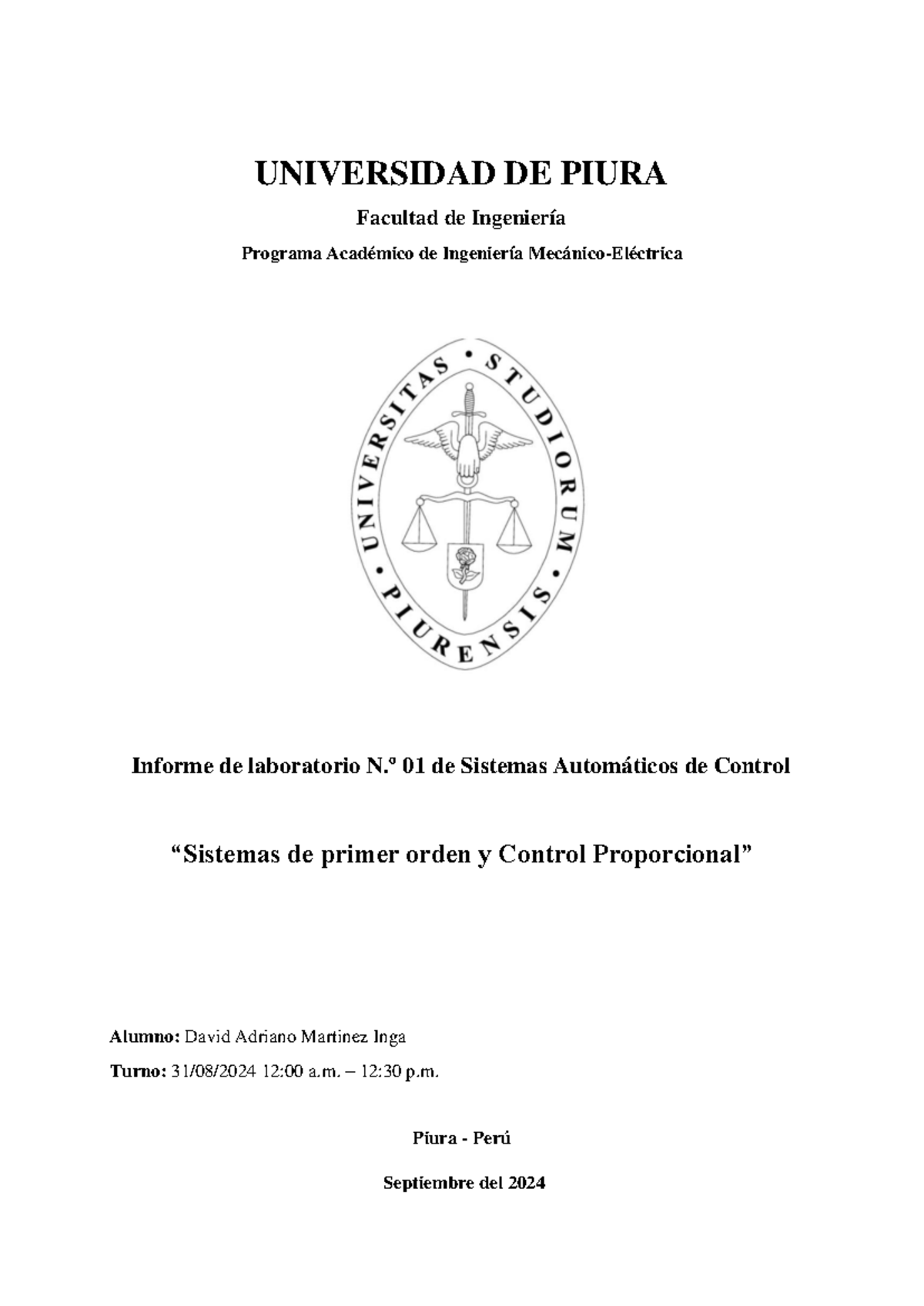 Informe Lab1 SAC: Sistemas de Primer Orden y Control Proporcional - Studocu