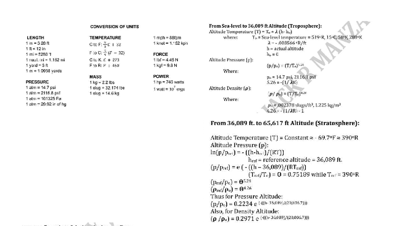 AVP- Formula: Unit Conversion for Altitude and Fluid Dynamics - Studocu