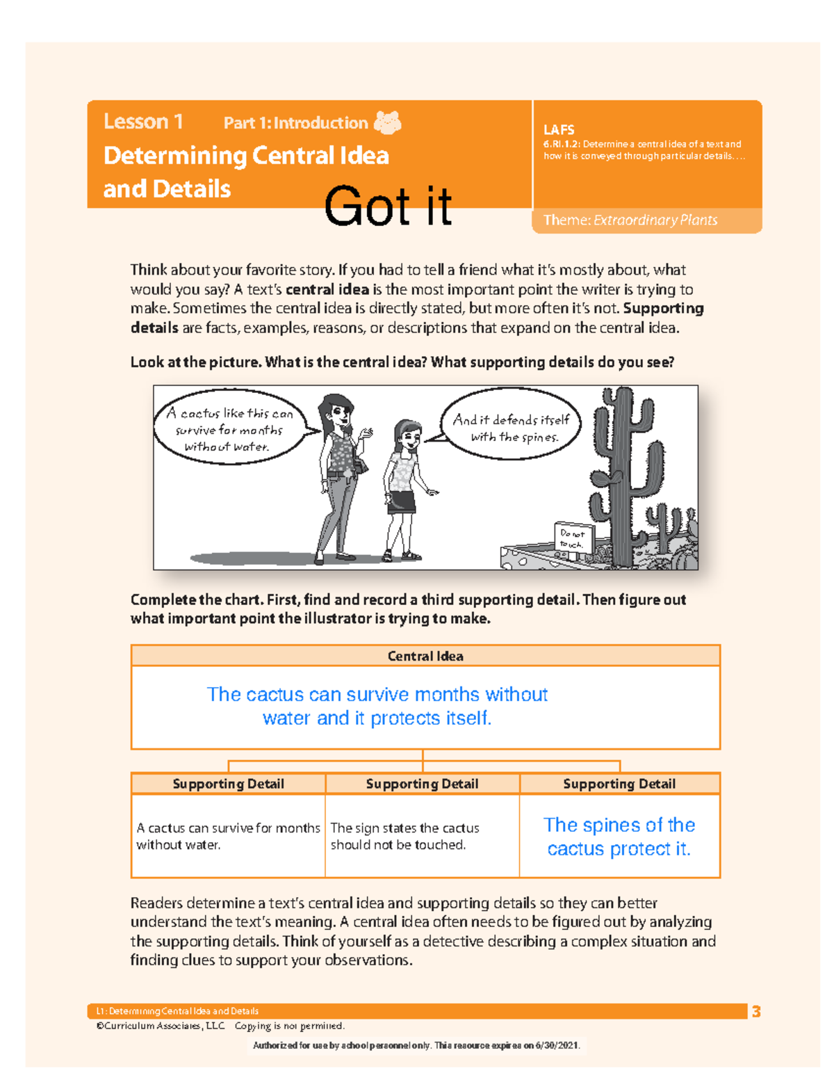 7th Grade Central Idea - ©Curriculum Associates, LLC Copying is not ...