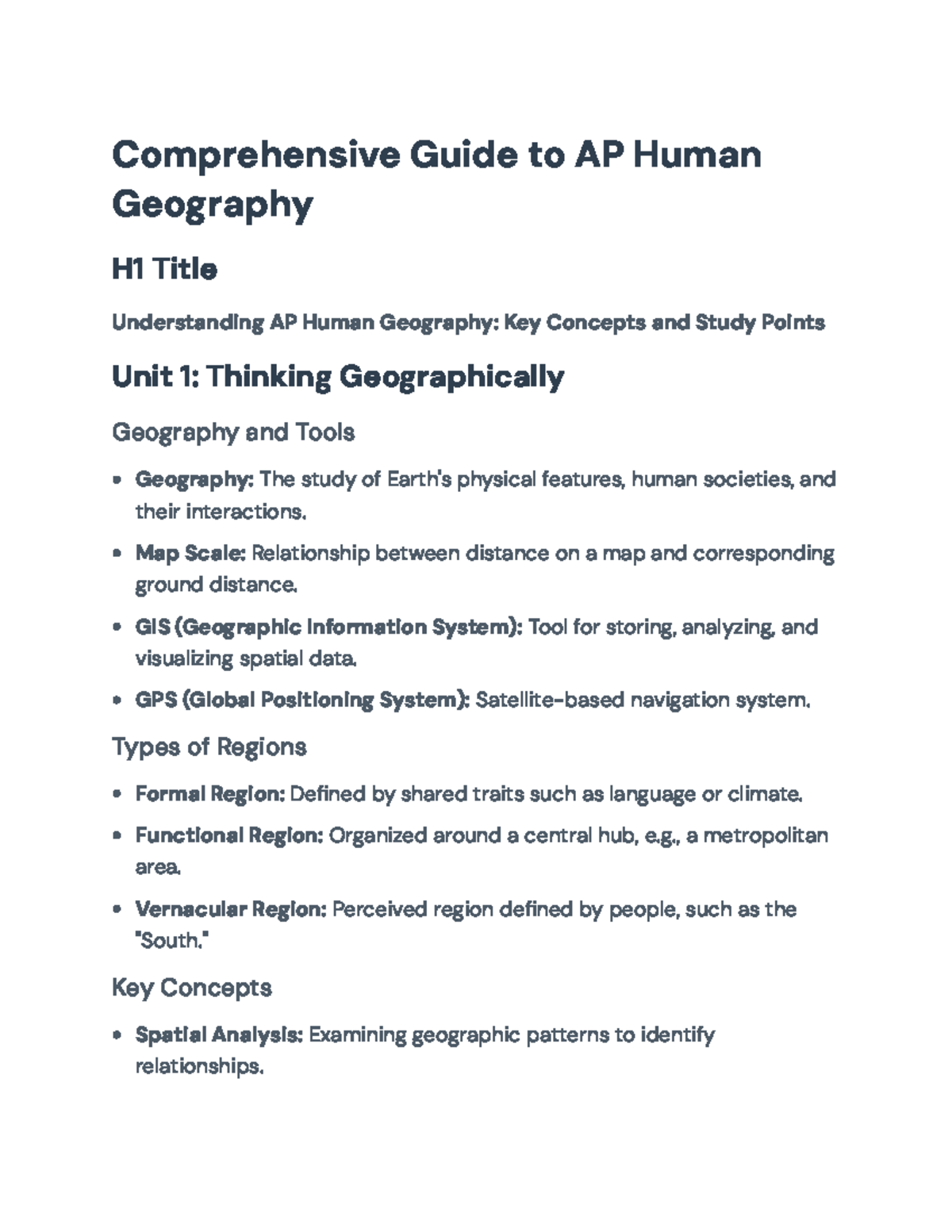 AP Human Geography Comprehensive Study Guide (Units 1-4 ...